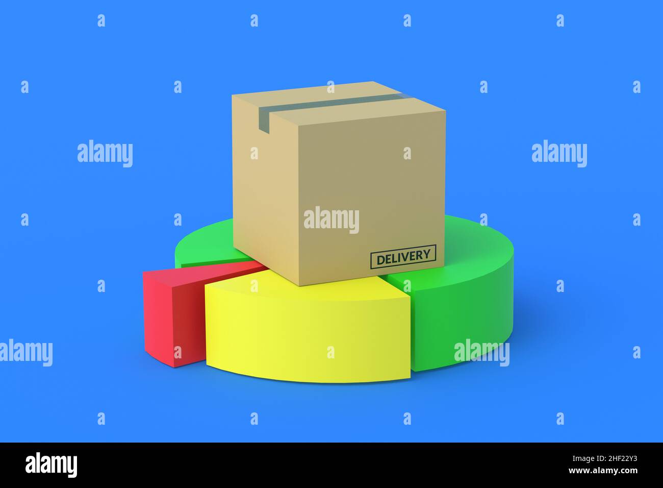 Cardboard box and pie chart. Postage statistics. The profitability of ...