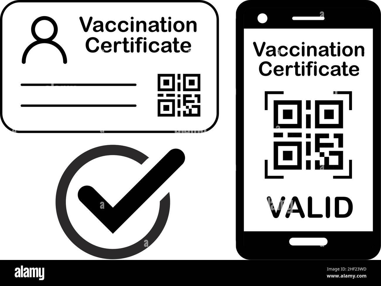 Covid-19 Vaccination Certificate Icon Illustration. Card and smartphone ...