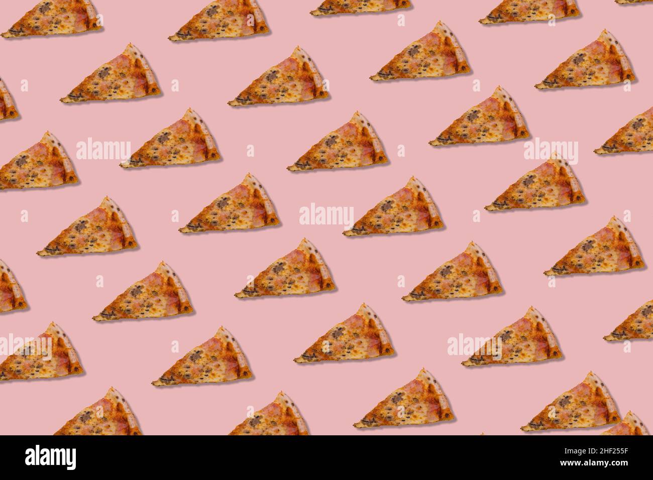 Seamless slice or piece of pizza pattern isolated on pastel pink ...