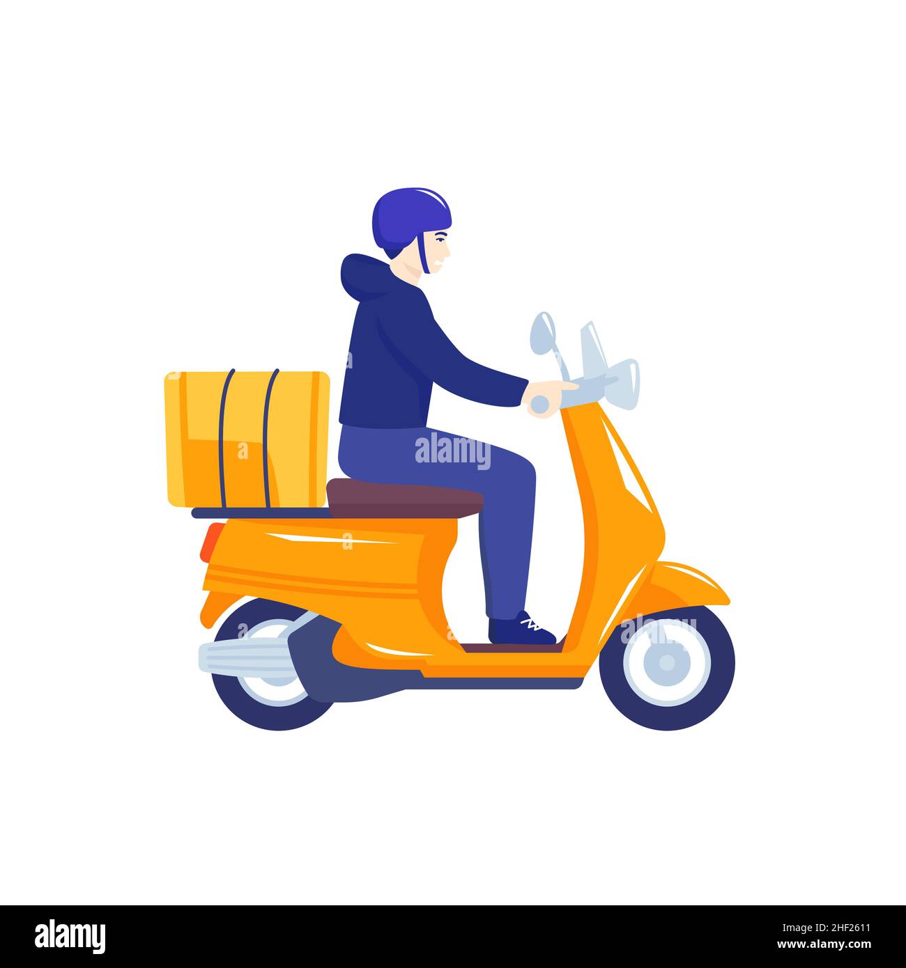 courier riding scooter, delivery worker vector Stock Vector Image & Art ...