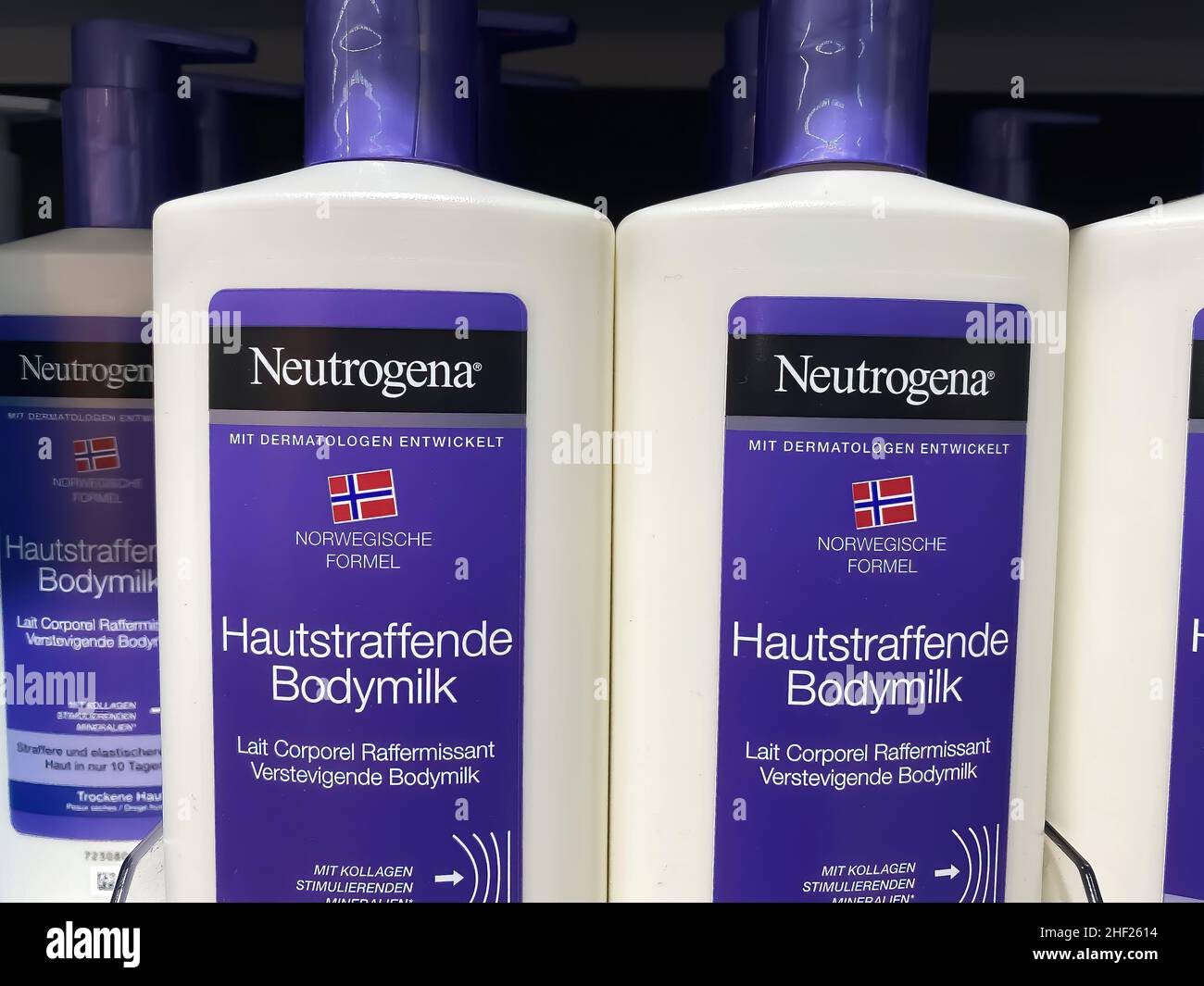 Viersen, Germany - January 9. 2022: Closeup of plastic bottles ...