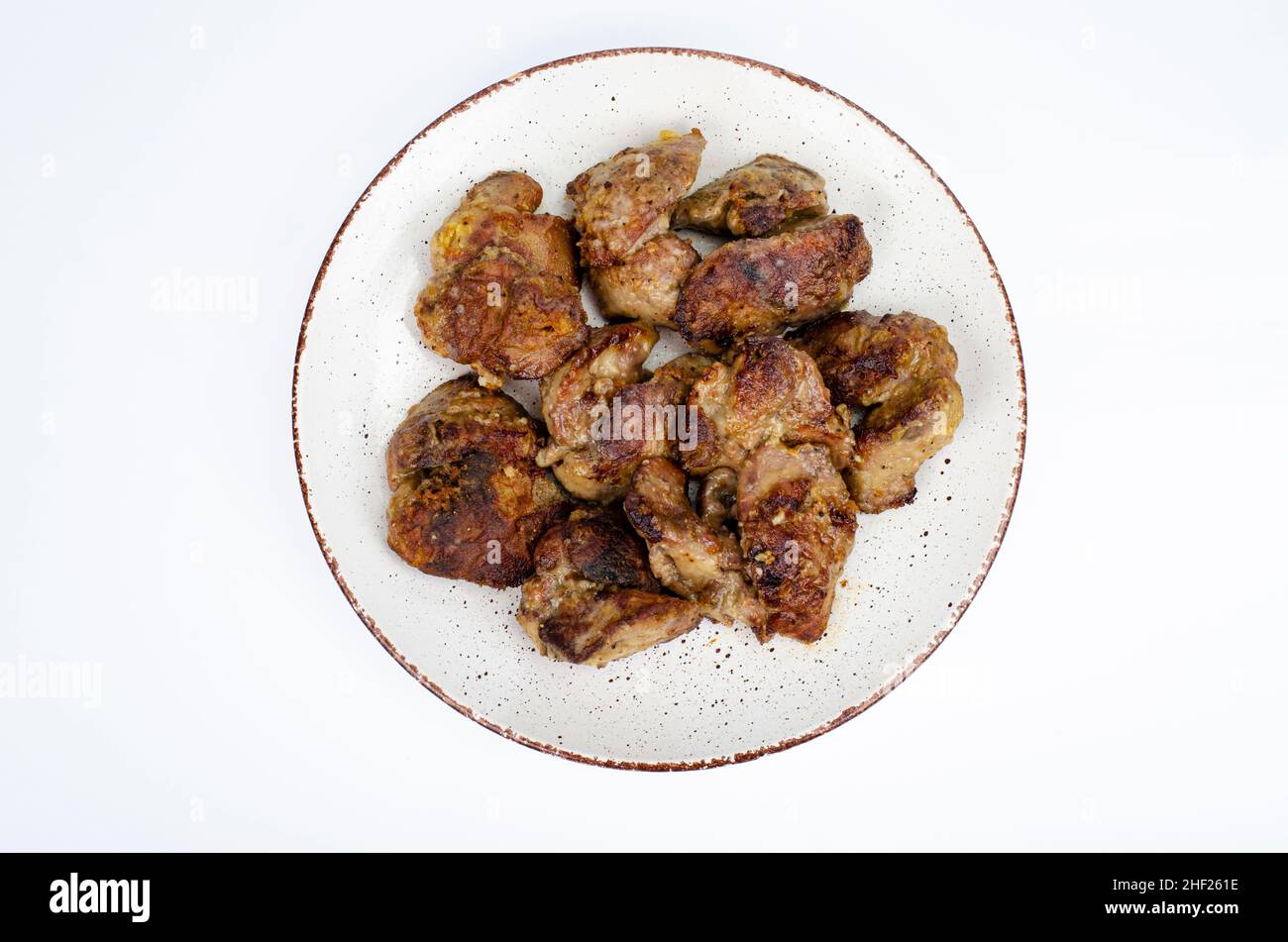 Cooked chicken liver on plate. Liver dishes. Photo Stock Photo - Alamy