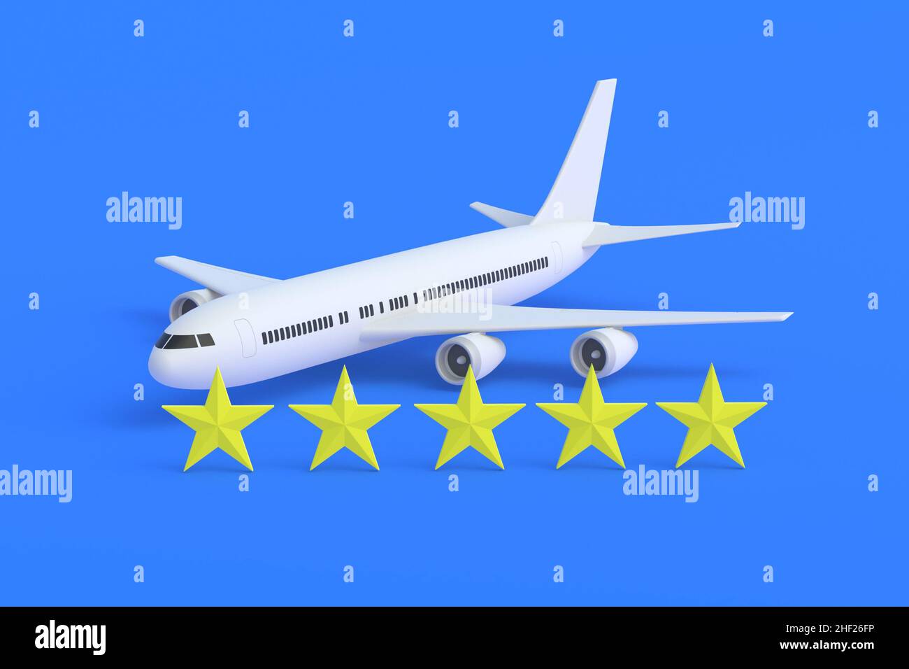 Plane near five yellow stars on blue background. Concept of best ...