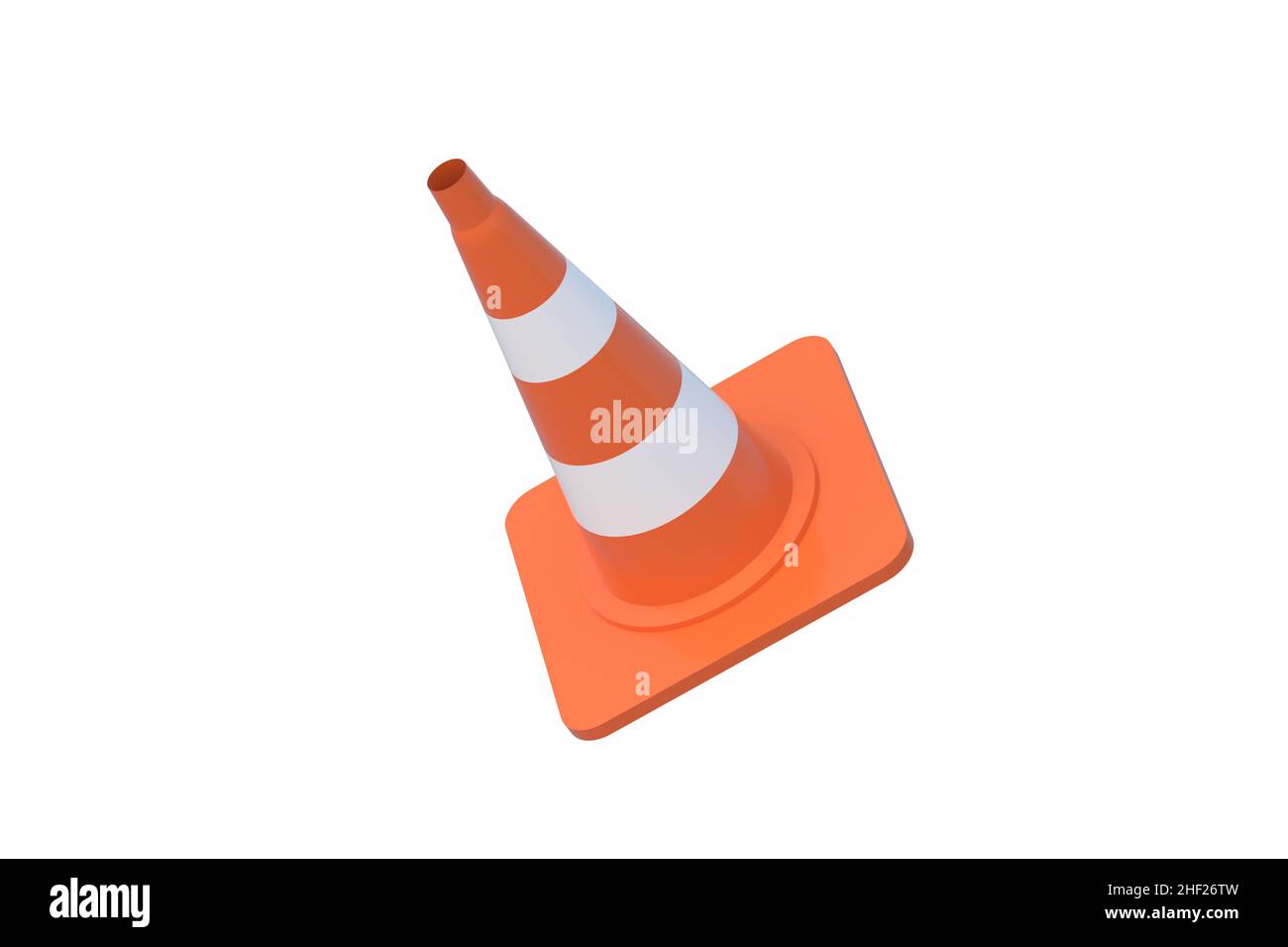 One striped road cone, barrier isolated on white background. 3d render ...