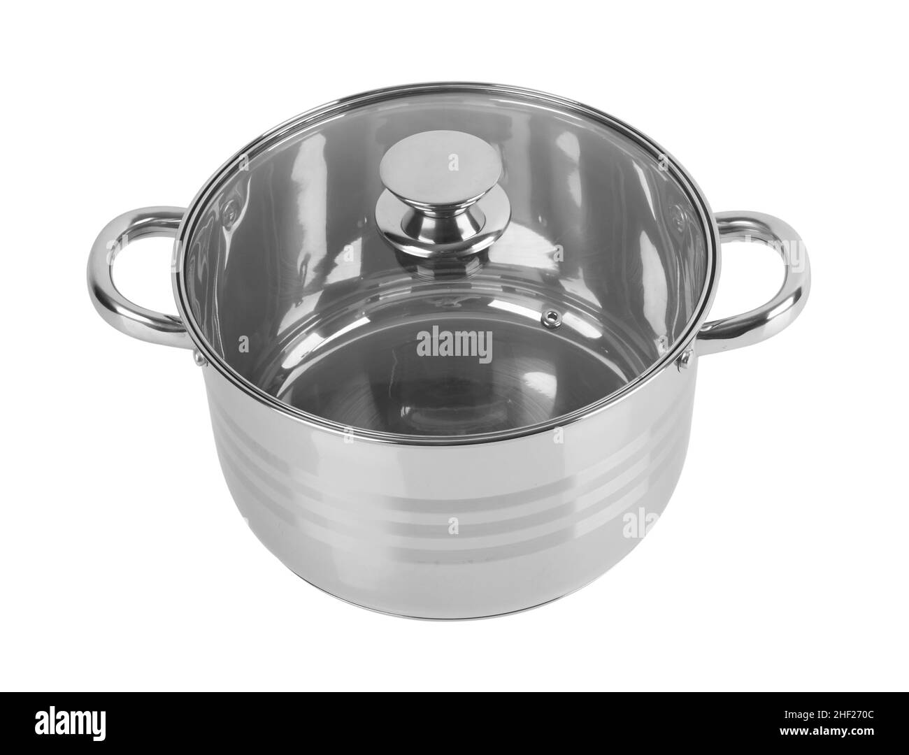 chrome pan with a lid isolated on white background Stock Photo - Alamy