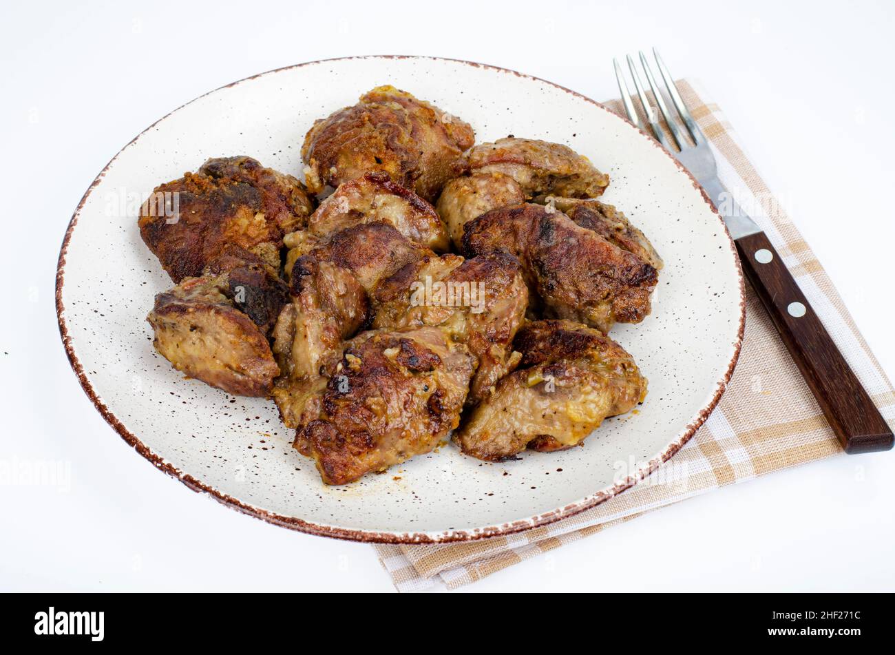 Cooked chicken liver on plate. Liver dishes. Photo Stock Photo - Alamy