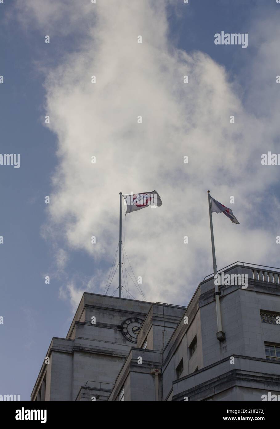 London Underground flag flying above the headquarters at 55, Broadway ...