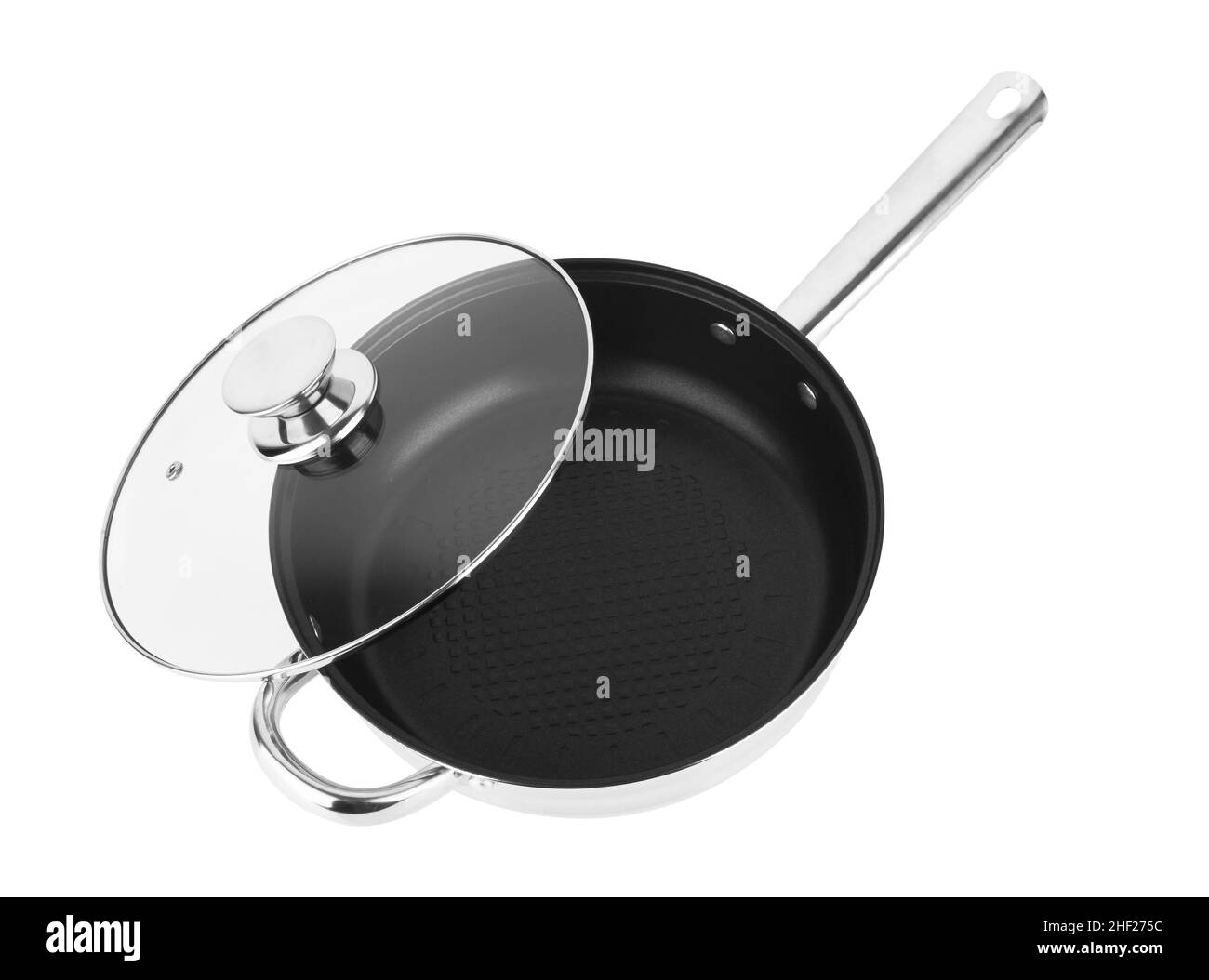 chrome pan with lid isolated on white background Stock Photo - Alamy