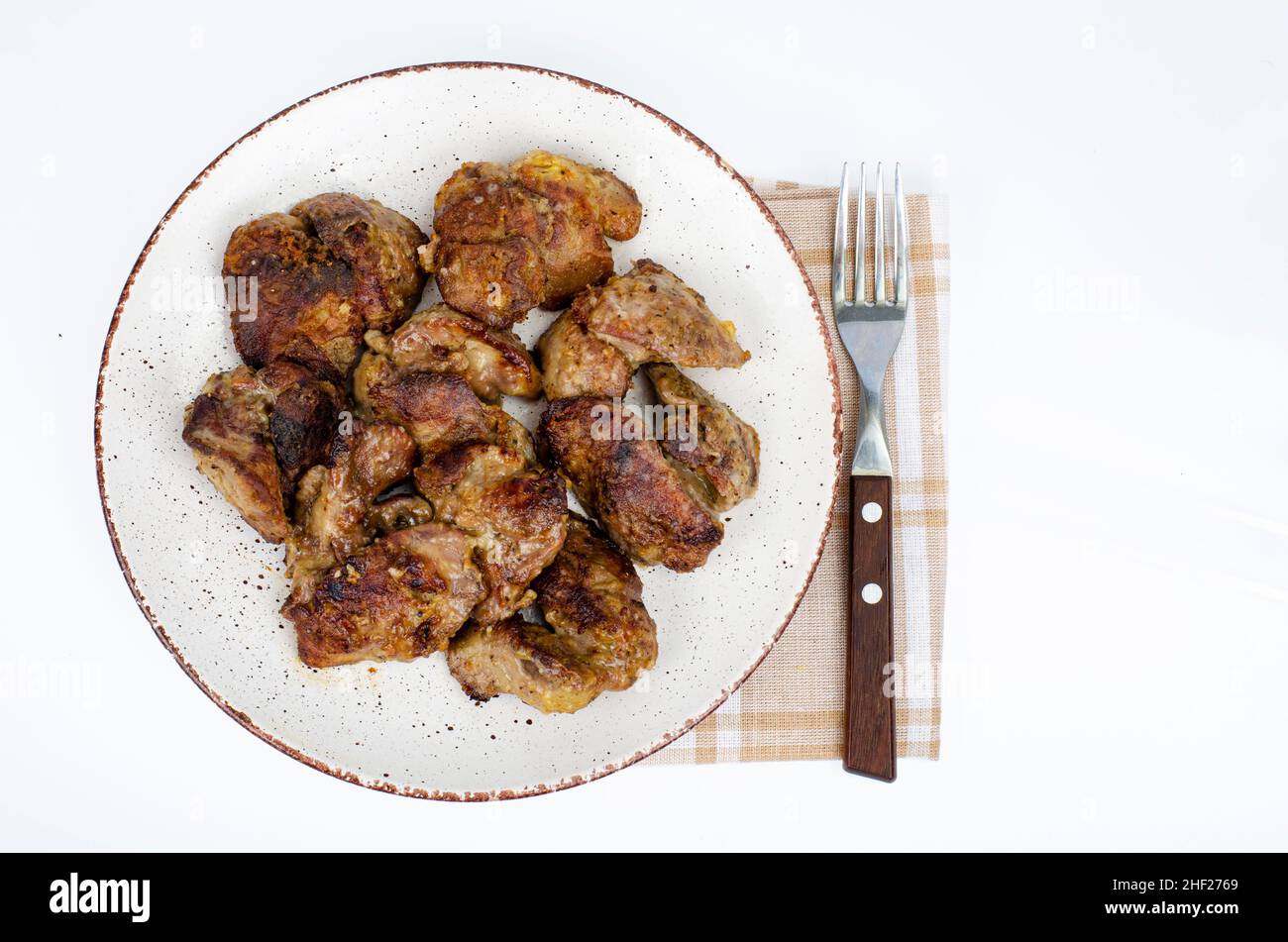 Cooked chicken liver on plate. Liver dishes. Photo Stock Photo - Alamy