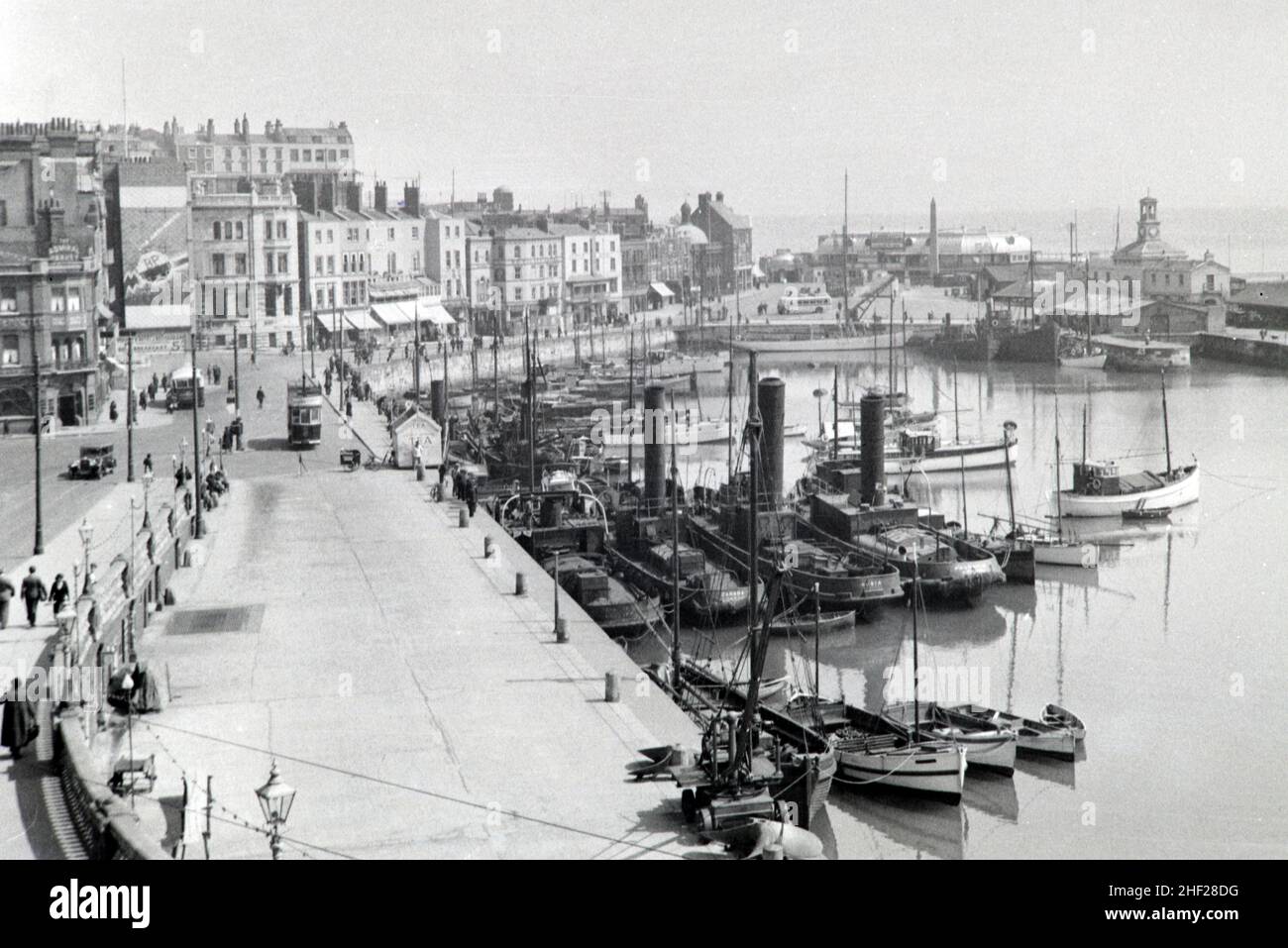 Vintage Image or Black and White Photograph of Ramsgate and the Port of ...