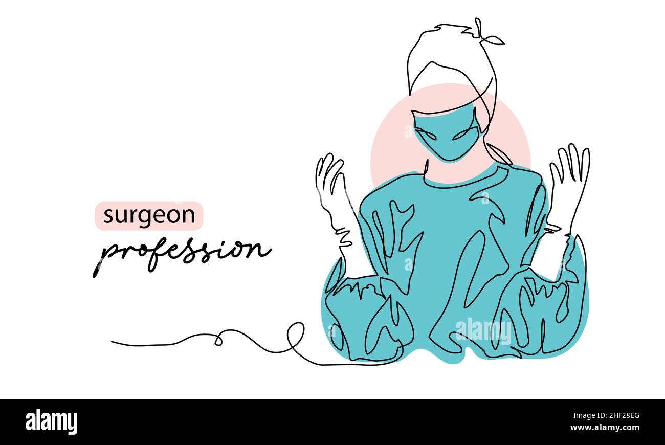 Surgeon portrait, avatar, icon with hands up position. One continuous ...
