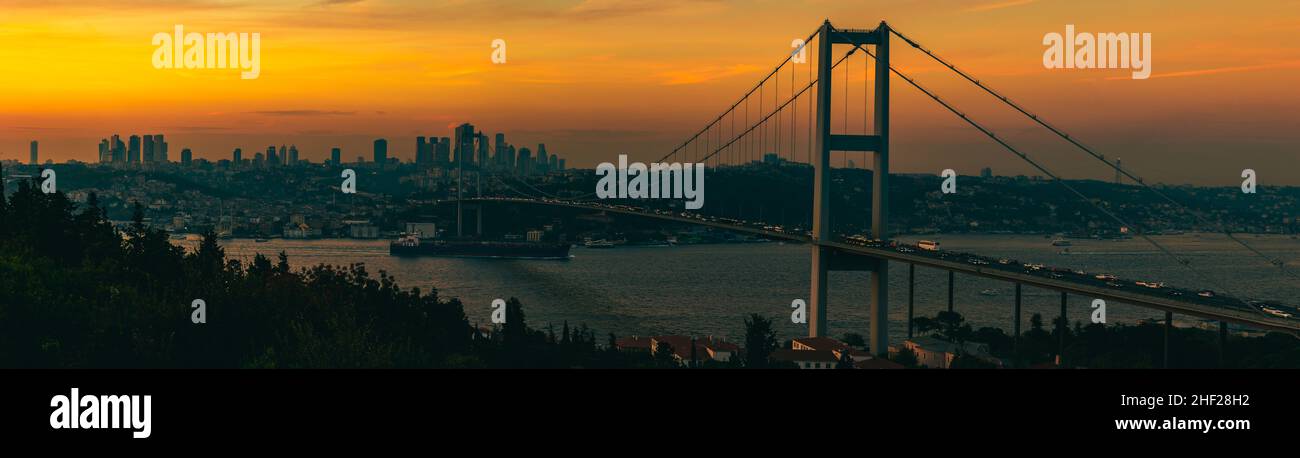 Istanbul Panorama. Panoramic view of Istanbul at sunset. Bosphorus ...
