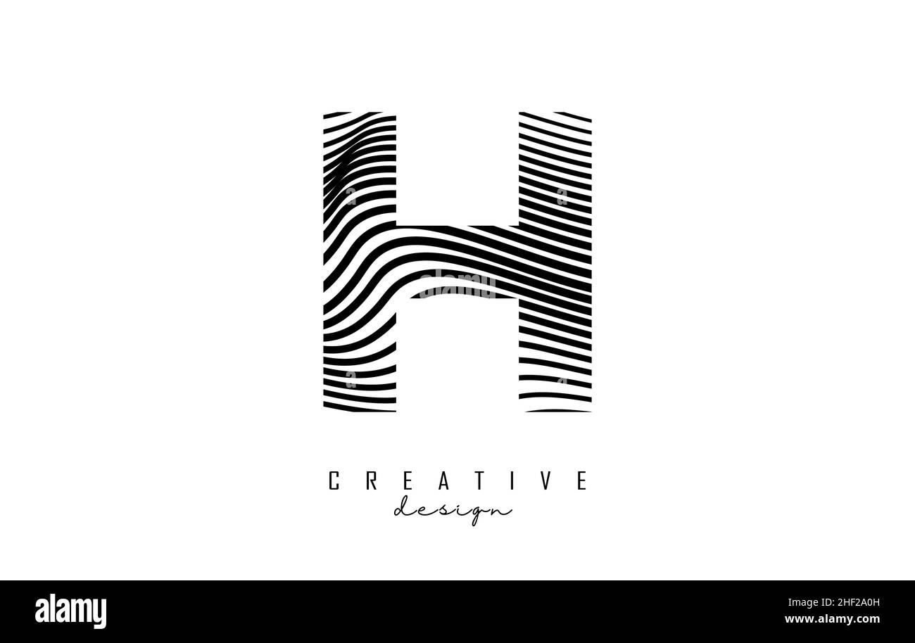 Letter H logo with black twisted lines. Creative vector illustration ...