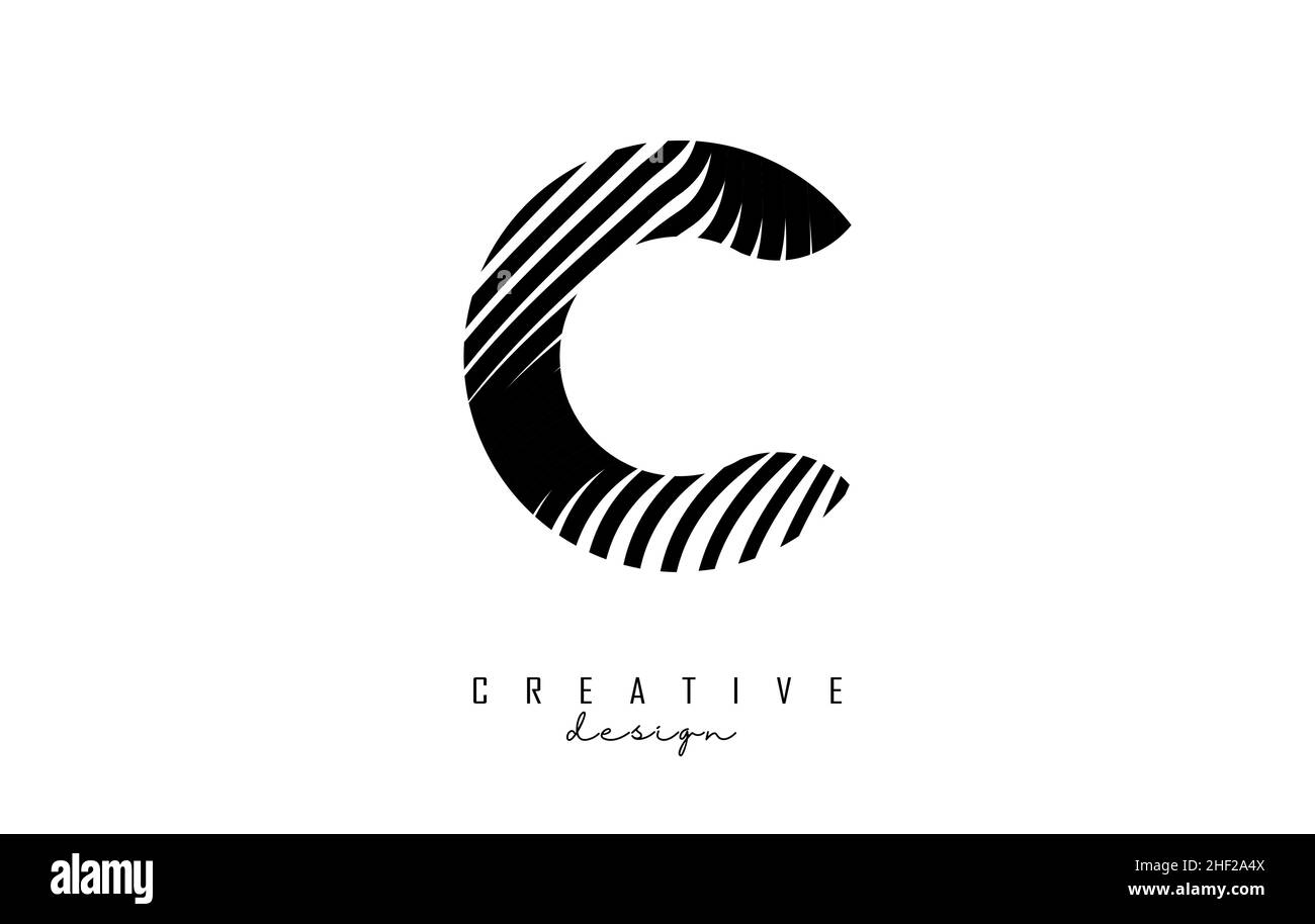 Letter C logo with black twisted lines. Creative vector illustration ...