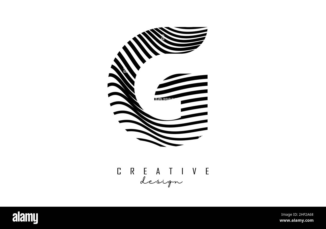 Letter G logo with black twisted lines. Creative vector illustration ...