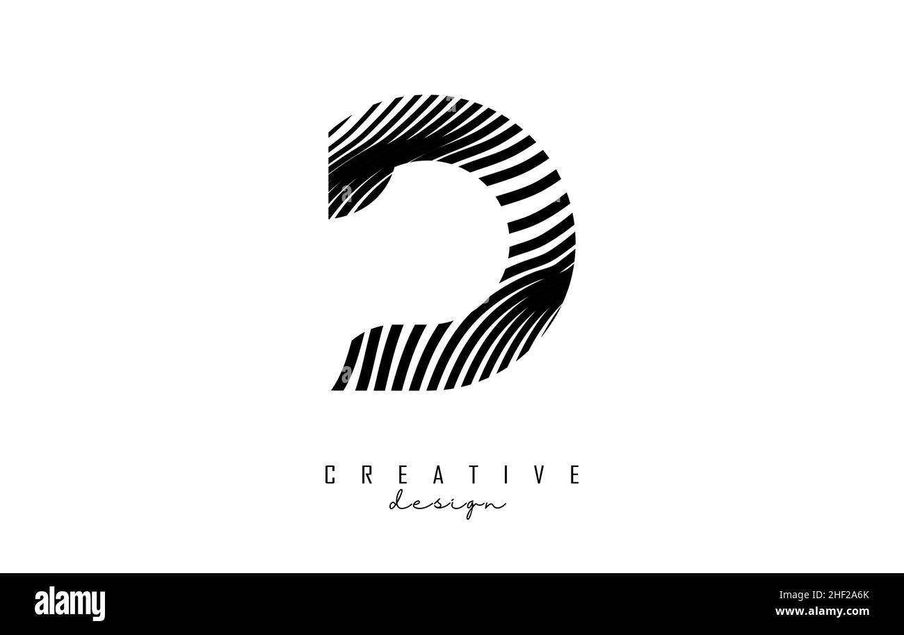Letter D logo with black twisted lines. Creative vector illustration ...