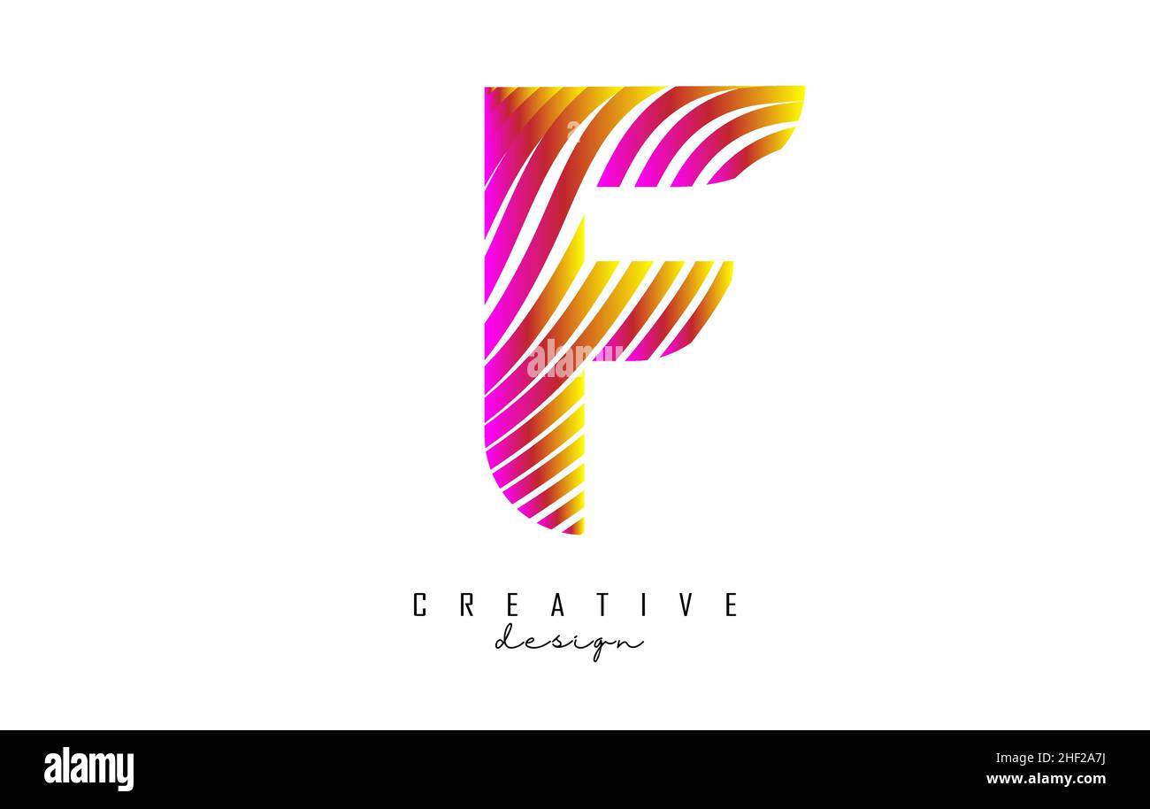 Letter F logo with vibrant colourful twisted lines. Creative vector ...