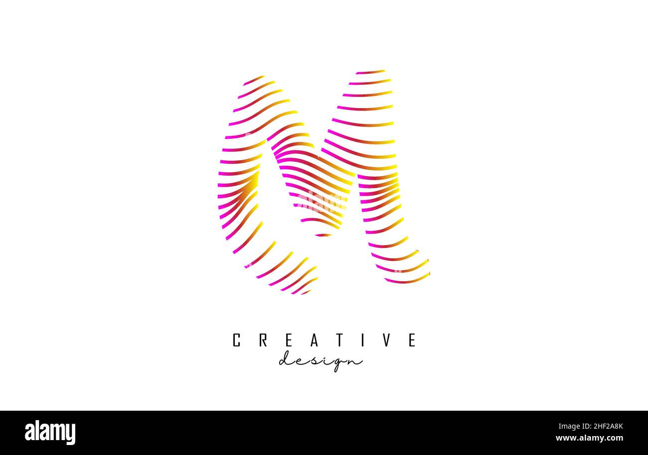 Letter M logo with vibrant colourful twisted lines. Creative vector ...