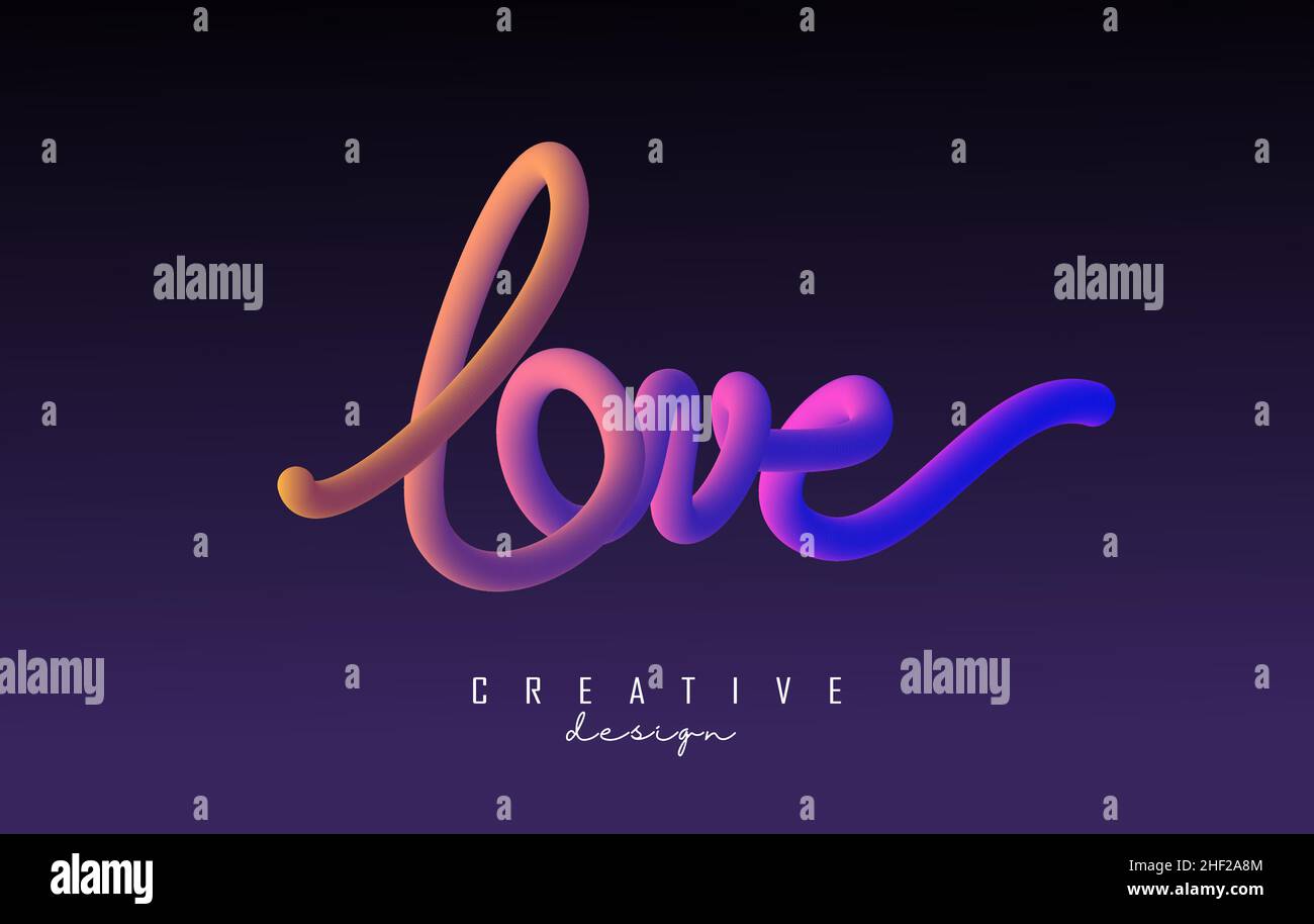 Handwritten Love word with vibrant colourful 3D effect. Creative vector ...