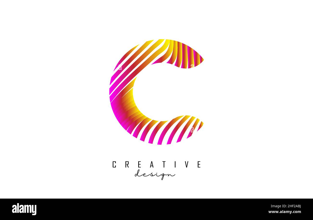 Letter C logo with vibrant colourful twisted lines. Creative vector ...