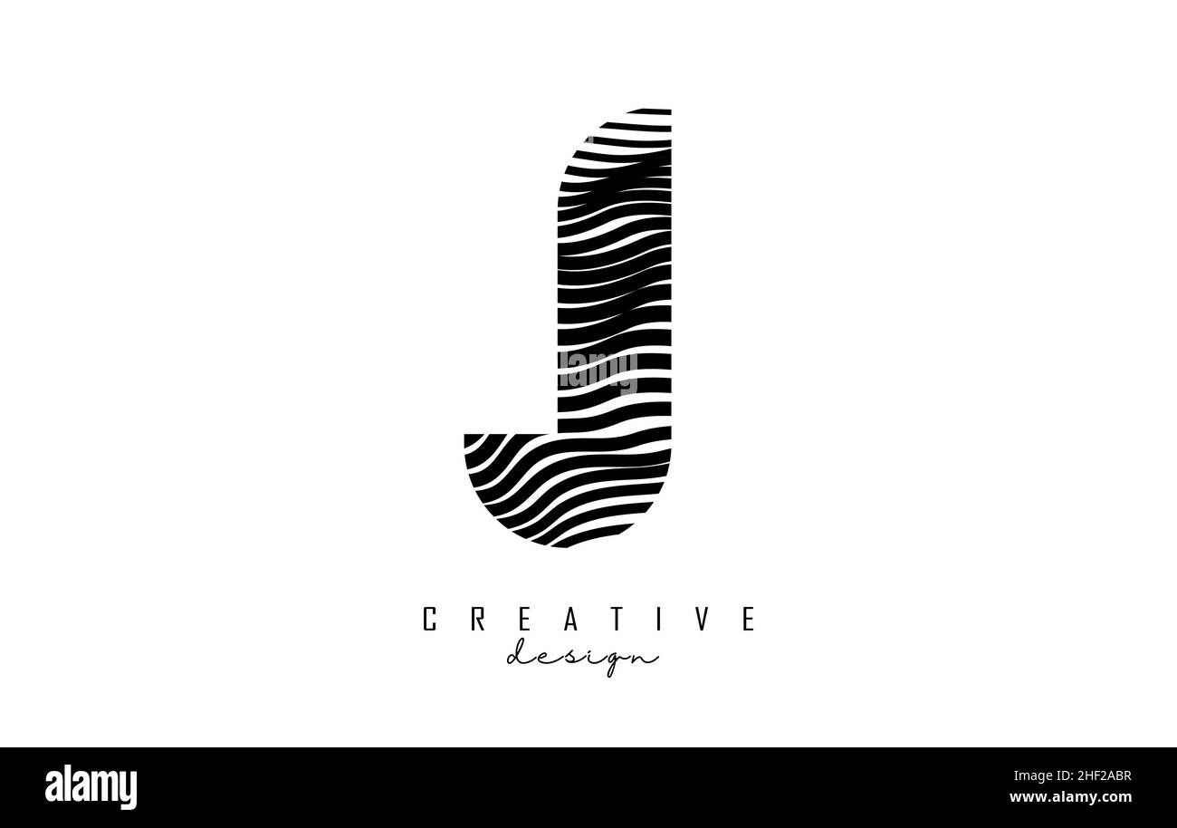 Letter J logo with black twisted lines. Creative vector illustration ...