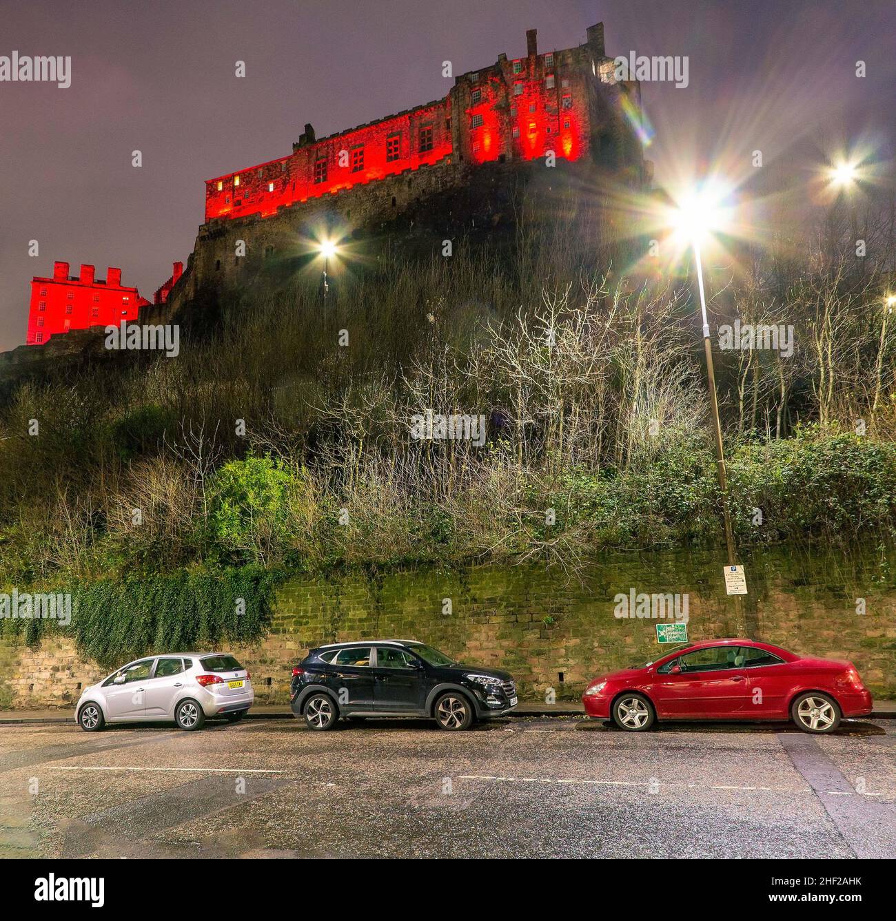 Edinburgh Castle lit up as seen from the Grassmarket over Christmas and ...