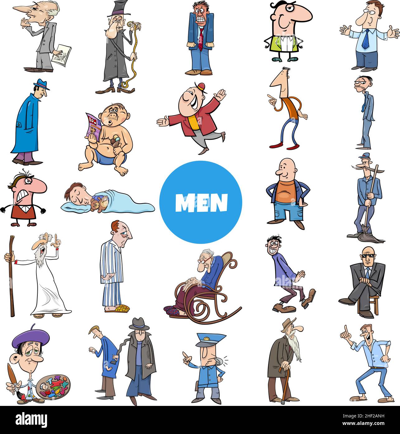 Cartoon illustration of comic men characters big collection Stock ...
