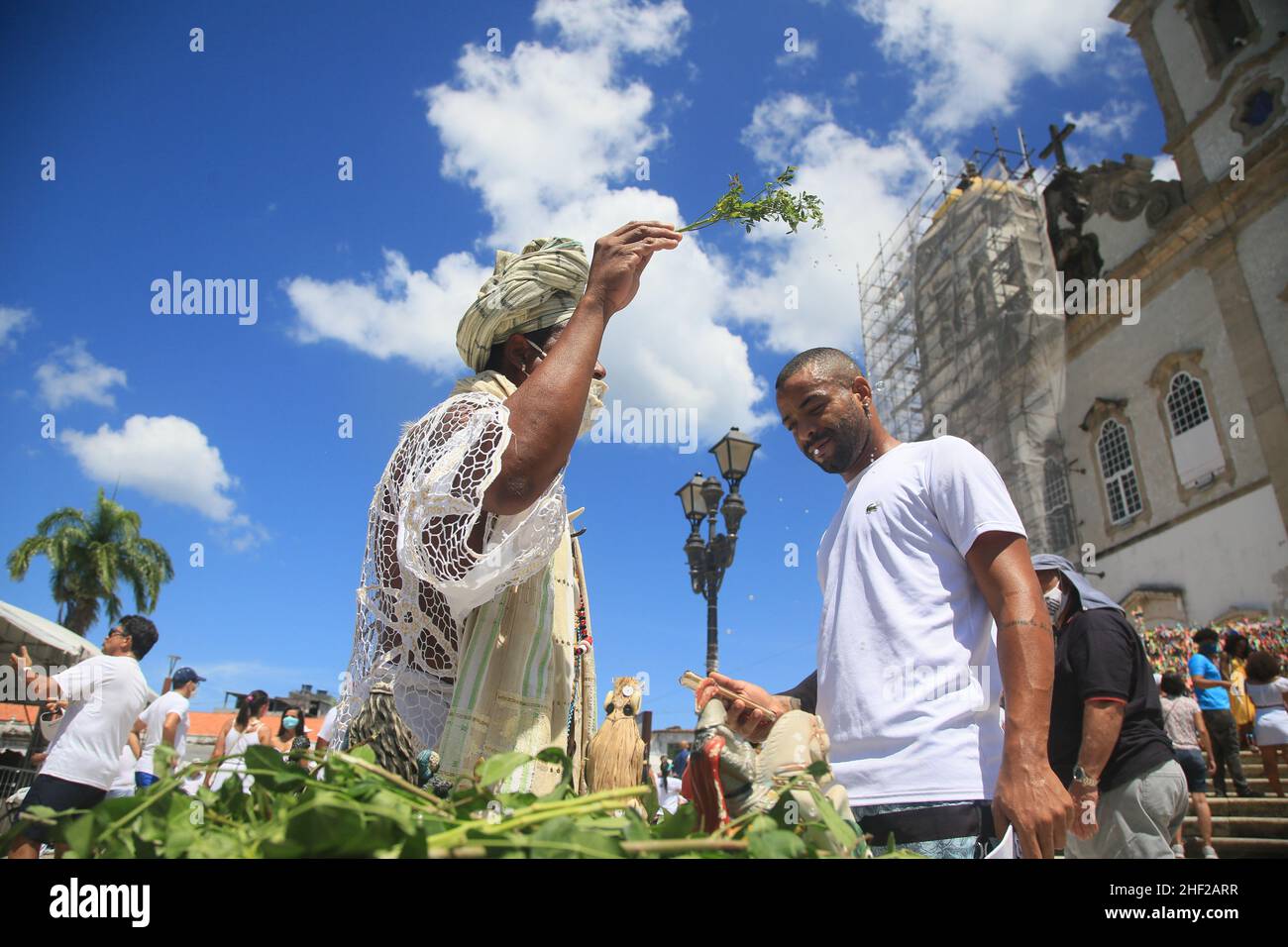 salvador, bahia, brazil - january 13, 2022: Candomble priest makes a ...