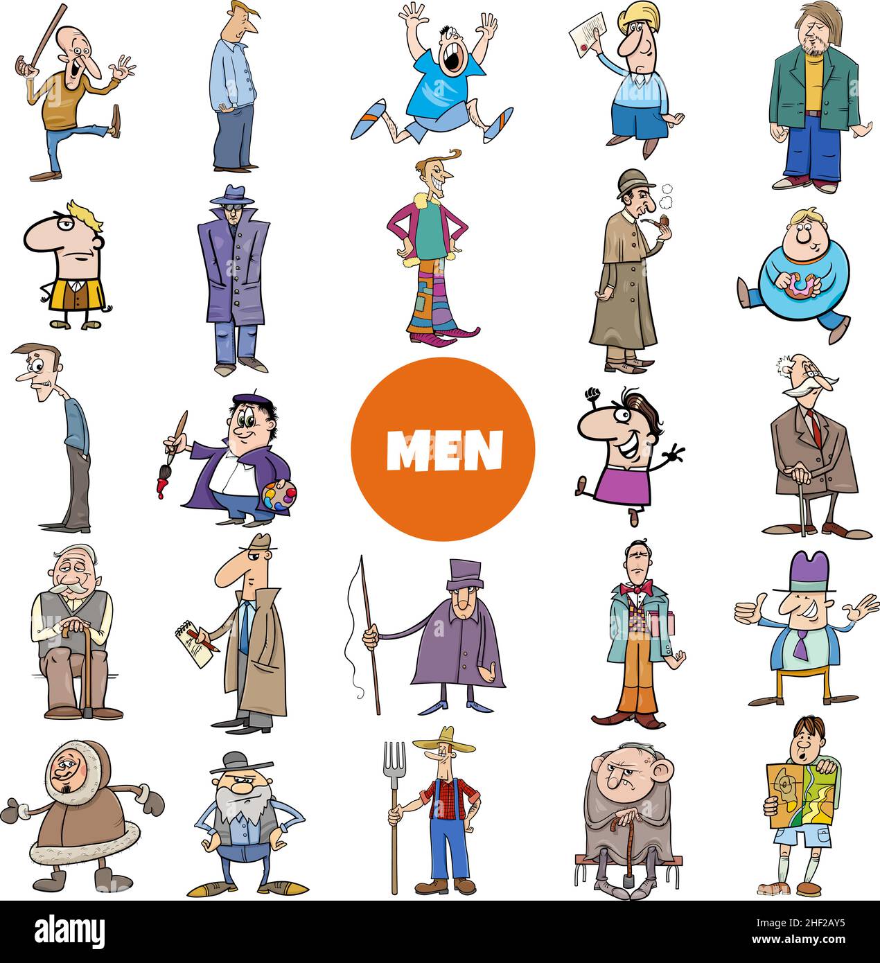 Cartoon illustration of funny men characters big set Stock Vector Image ...