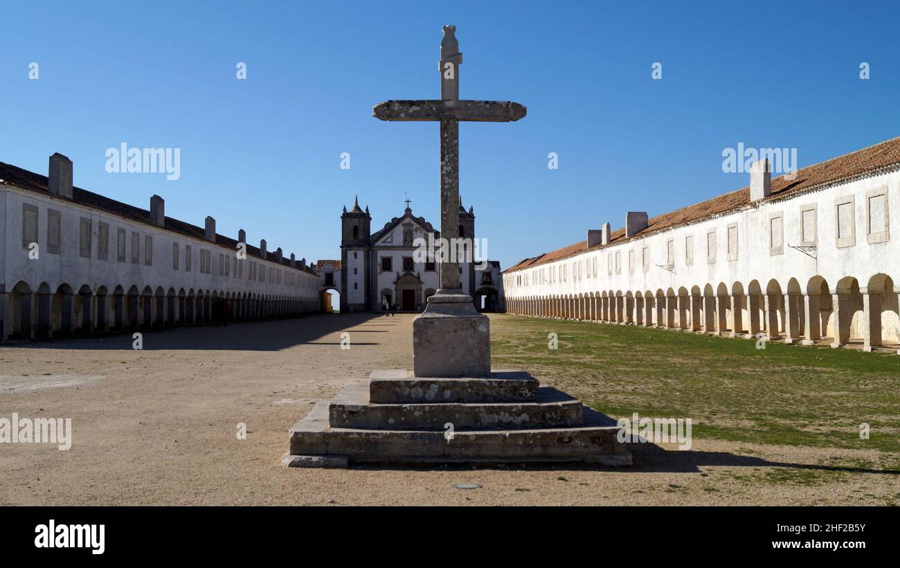 Old monastery, Sanctuary of Nossa Senhora do Cabo, with white walls and ...