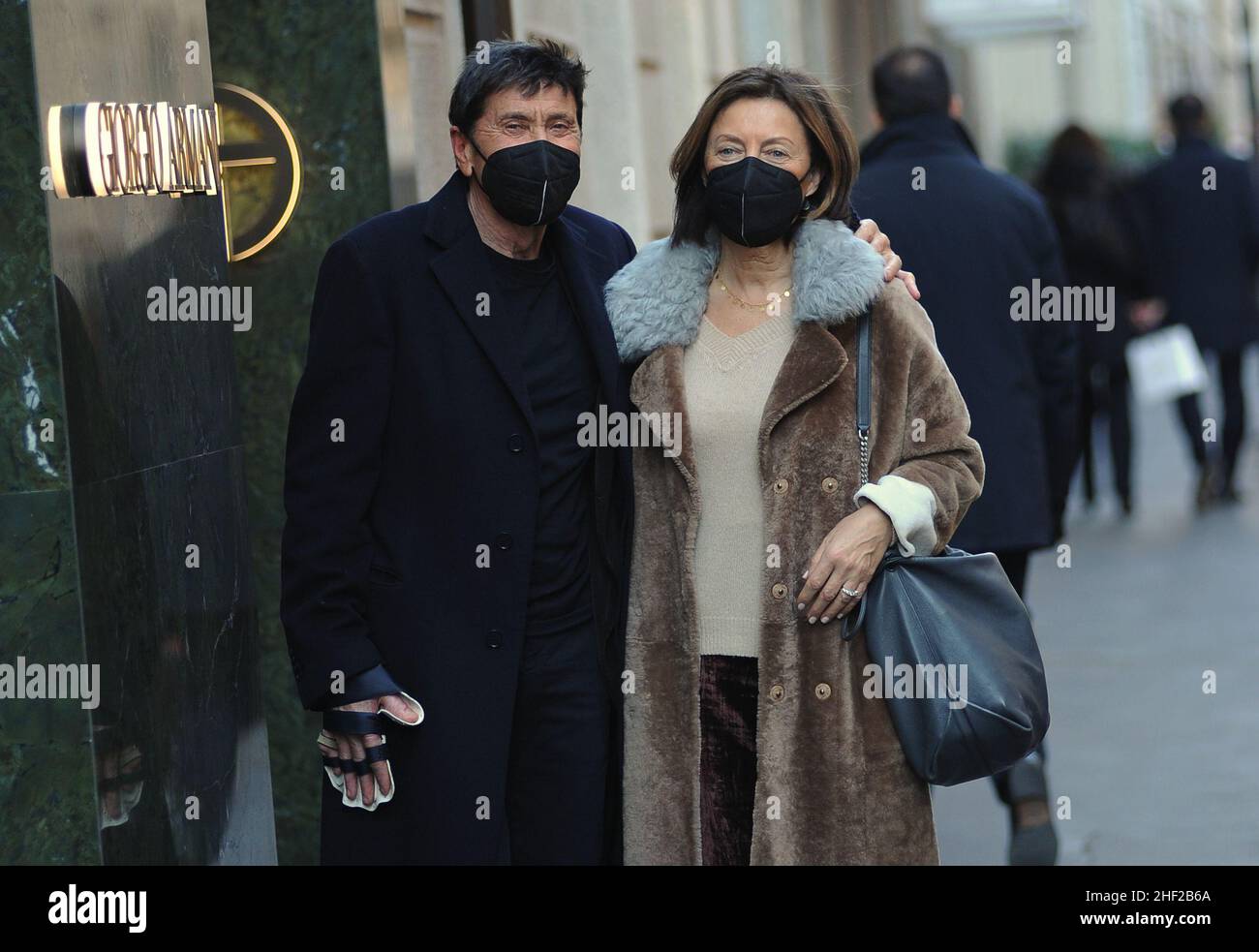 Milan, . 13th Jan, 2022. Milan, 13-01-2022 Gianni Morandi and his wife ...