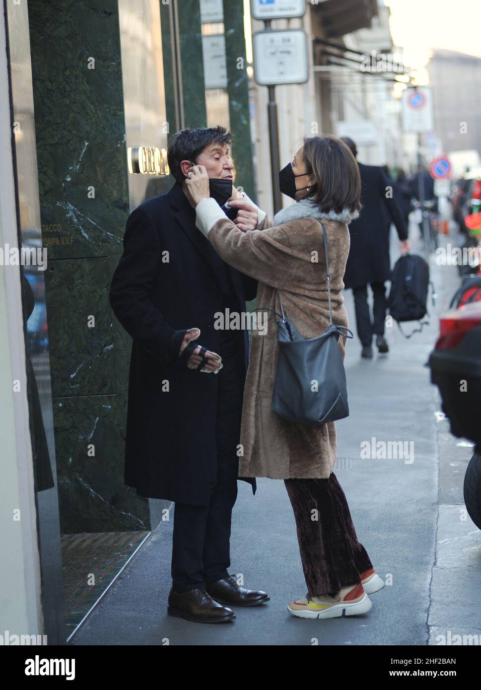 Milan, . 13th Jan, 2022. Milan, 13-01-2022 Gianni Morandi and his wife ...