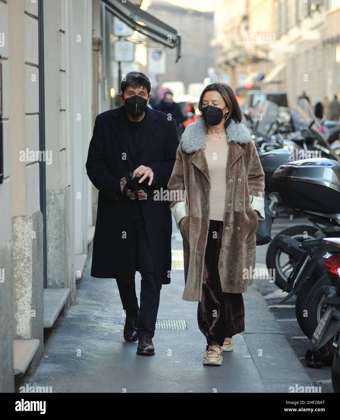 Milan, . 13th Jan, 2022. Milan, 13-01-2022 Gianni Morandi and his wife ...