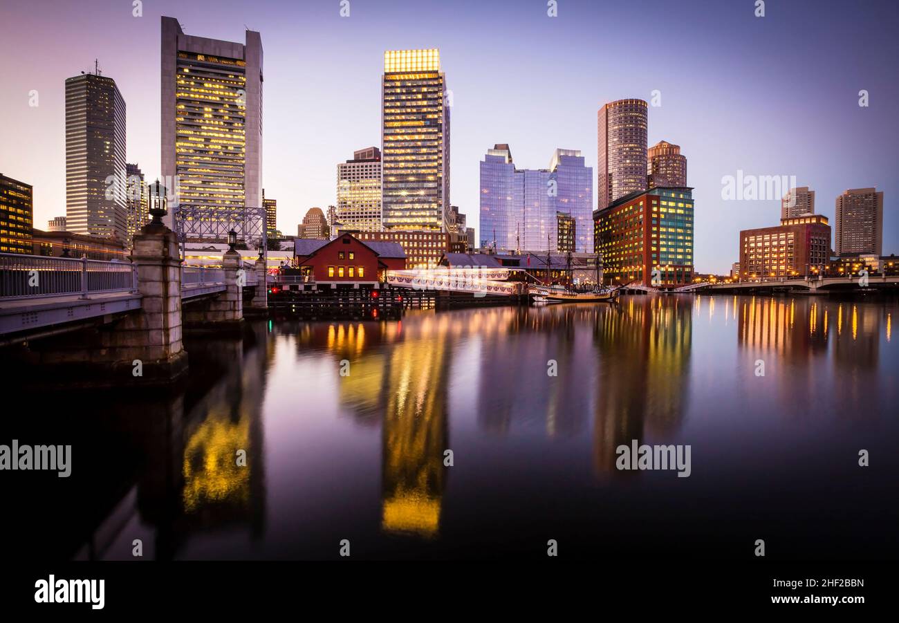 Boston Harbor and Financial District in Massachusetts, USA Stock Photo ...