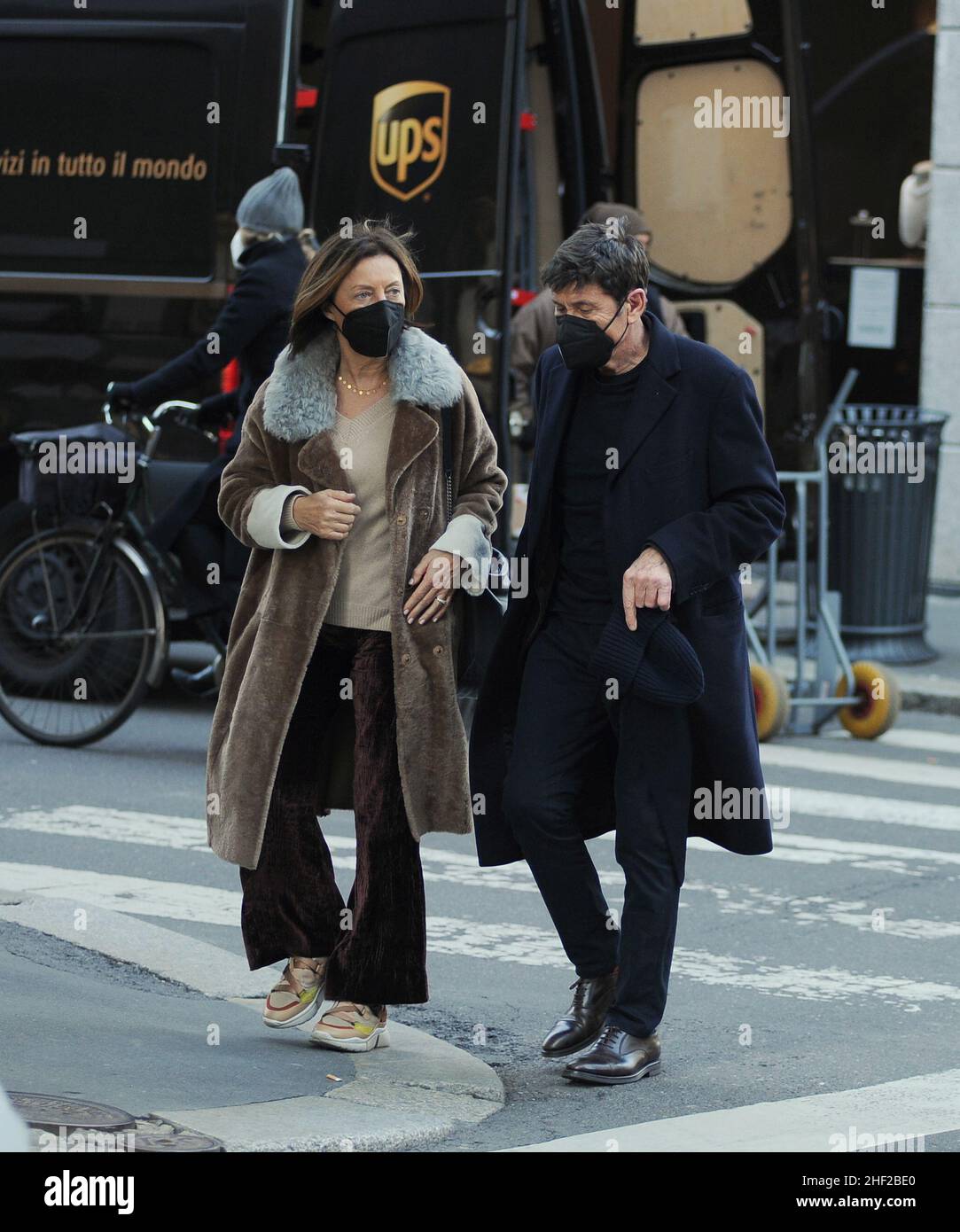 Milan, . 13th Jan, 2022. Milan, 13-01-2022 Gianni Morandi and his wife ...