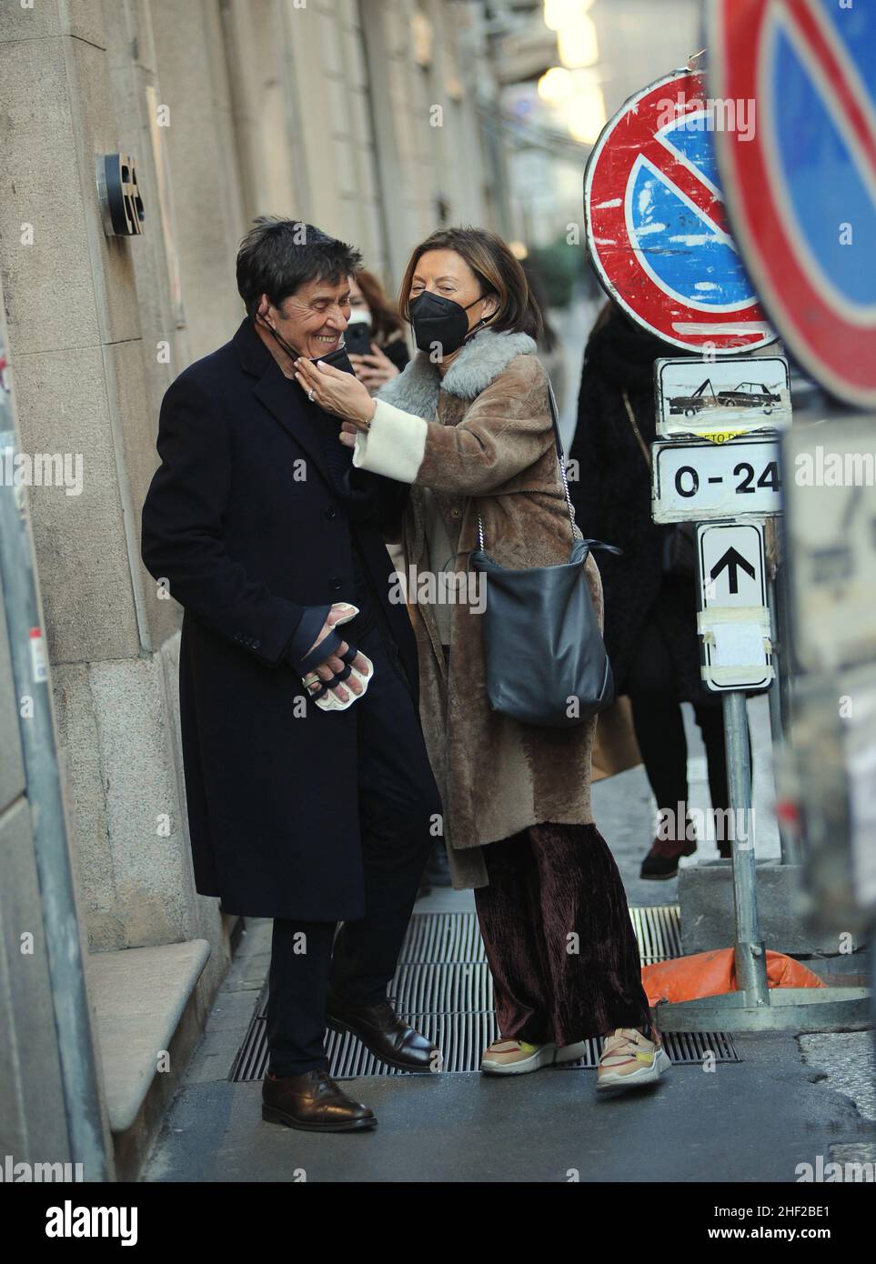 Milan, . 13th Jan, 2022. Milan, 13-01-2022 Gianni Morandi and his wife ...