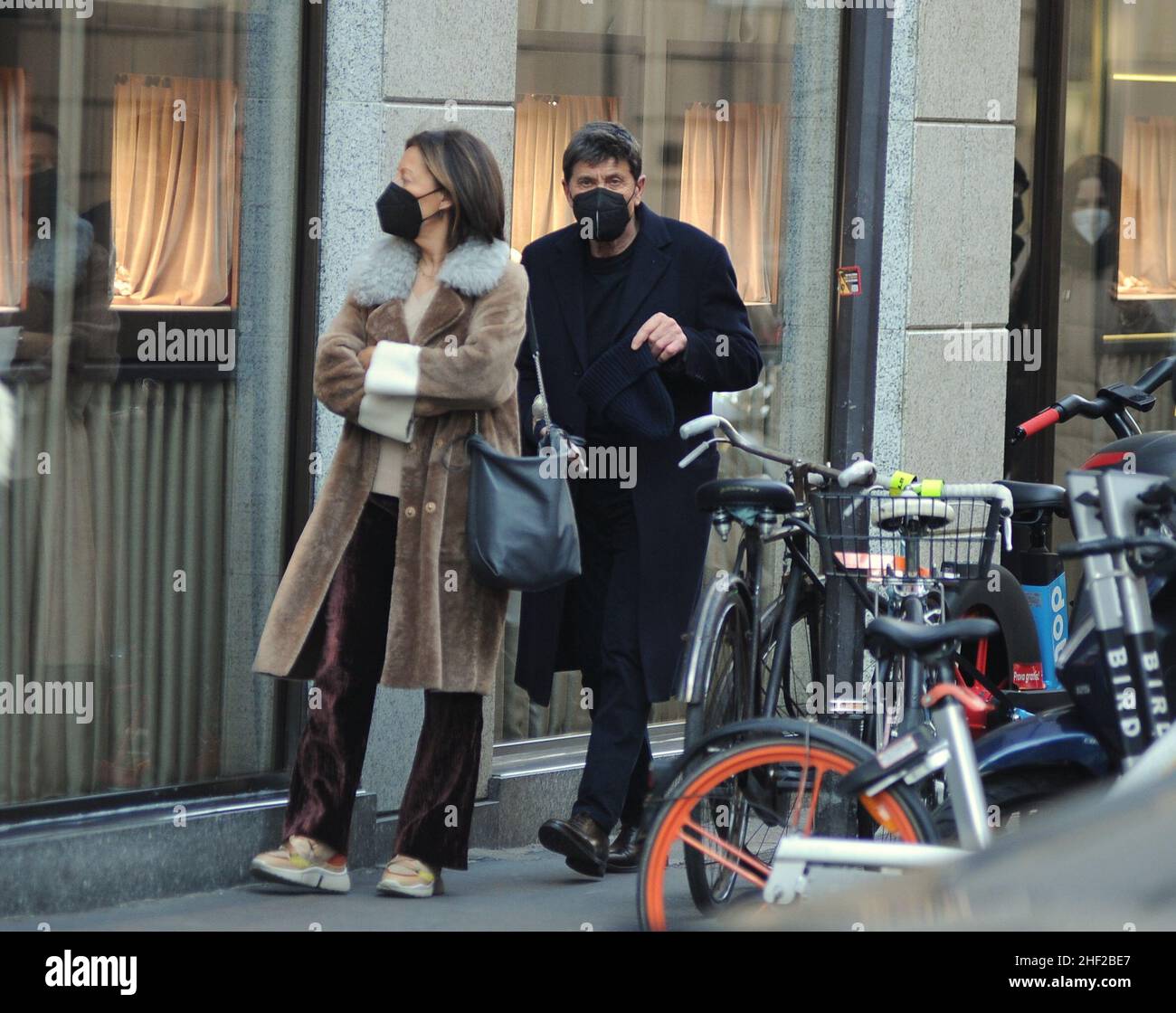 Milan, . 13th Jan, 2022. Milan, 13-01-2022 Gianni Morandi and his wife ...
