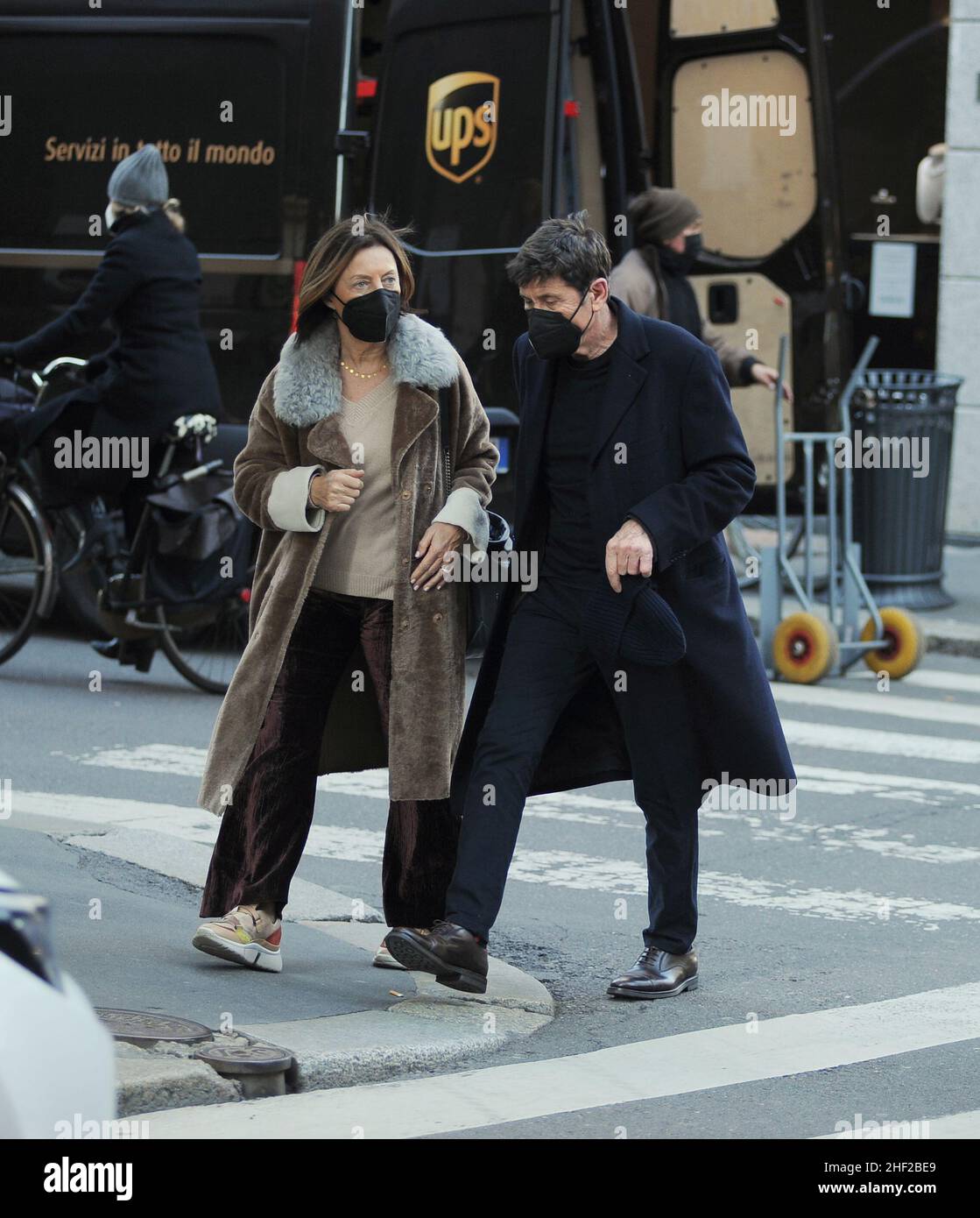 Milan, . 13th Jan, 2022. Milan, 13-01-2022 Gianni Morandi and his wife ...