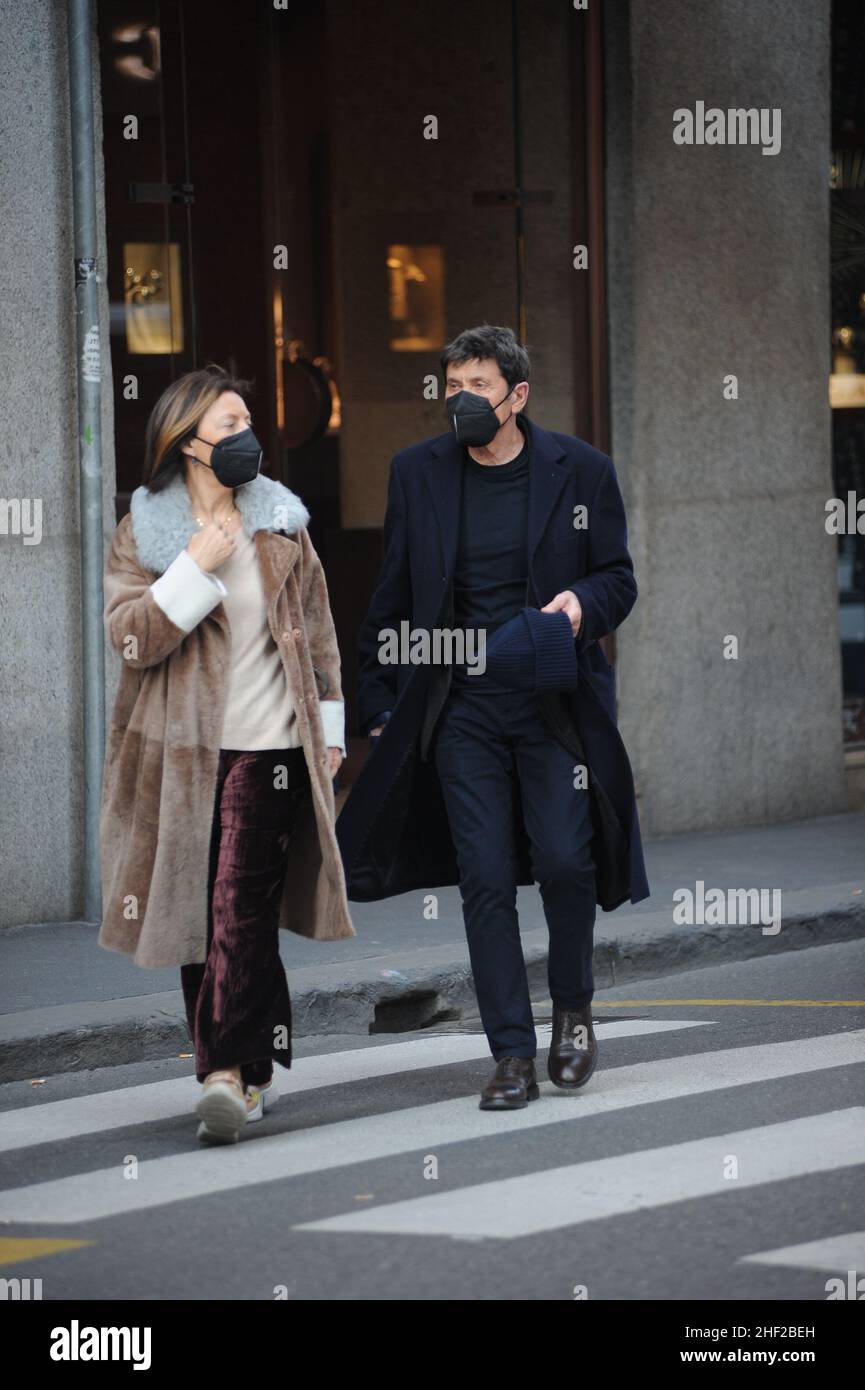 Milan, . 13th Jan, 2022. Milan, 13-01-2022 Gianni Morandi and his wife ...