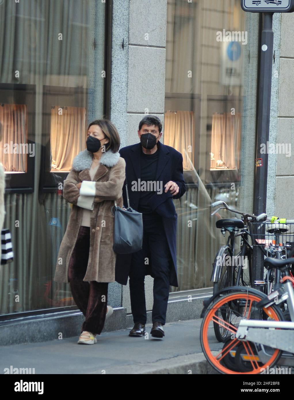 Milan, . 13th Jan, 2022. Milan, 13-01-2022 Gianni Morandi and his wife ...