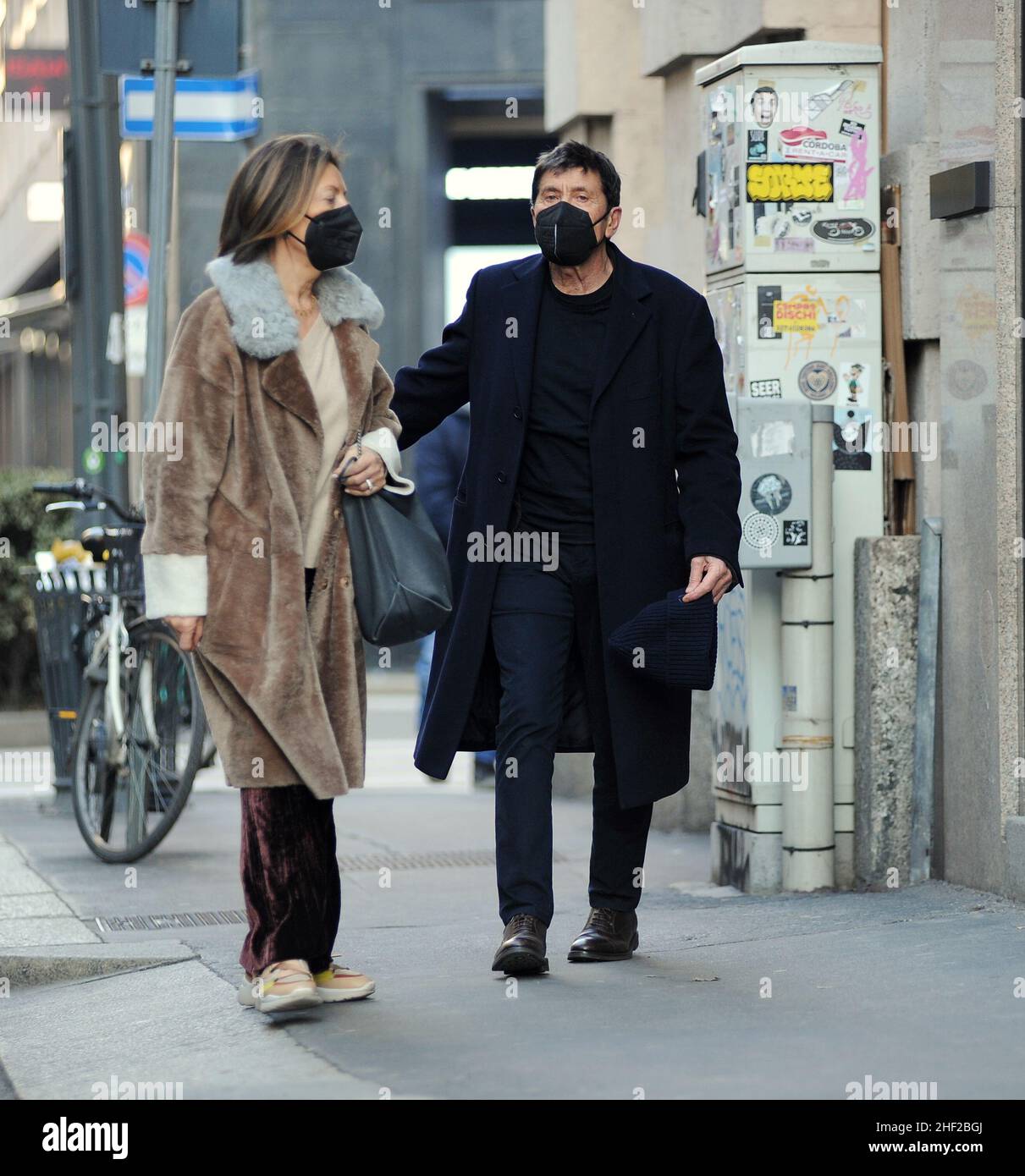 Milan, . 13th Jan, 2022. Milan, 13-01-2022 Gianni Morandi and his wife ...
