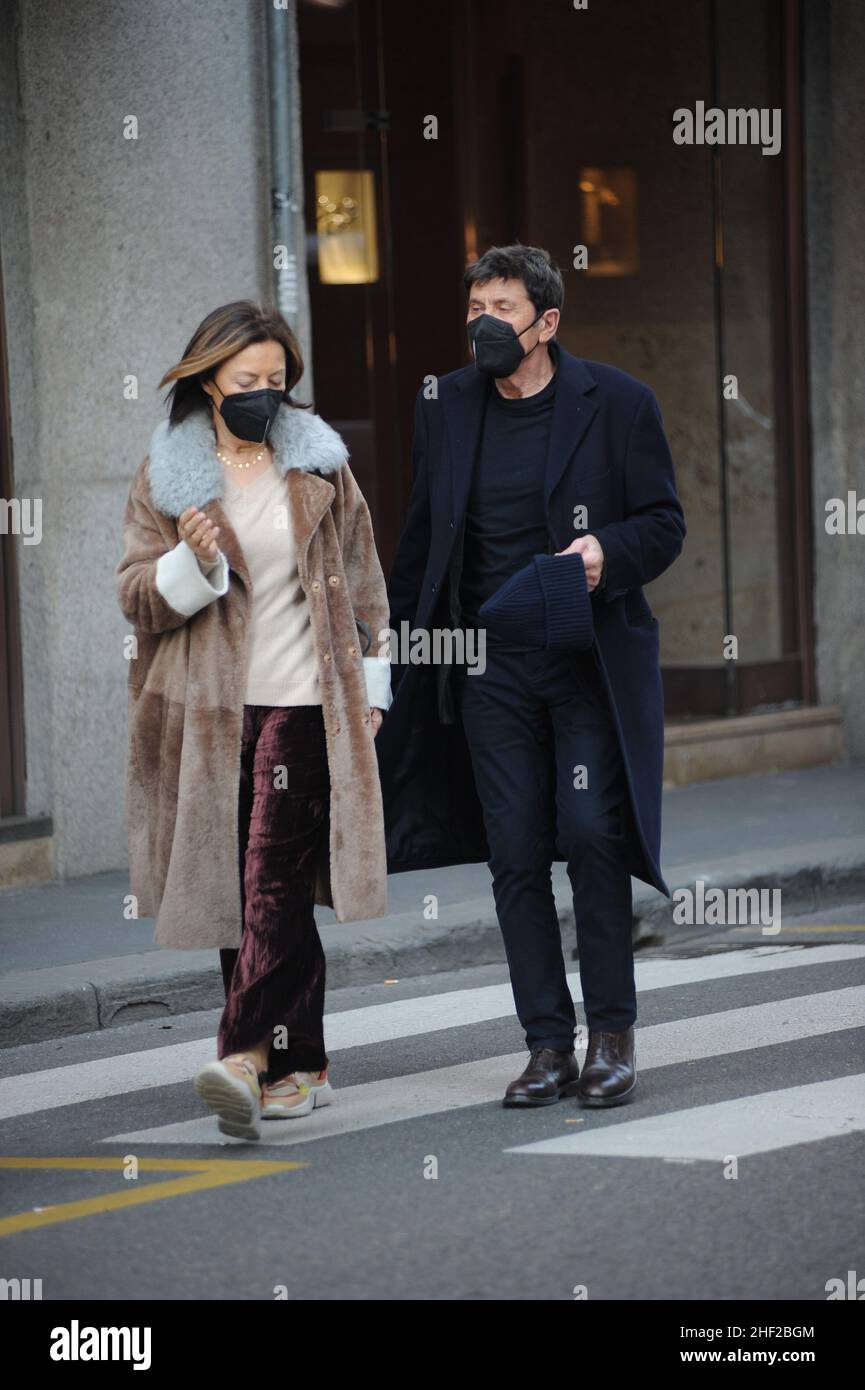 Milan, . 13th Jan, 2022. Milan, 13-01-2022 Gianni Morandi and his wife ...