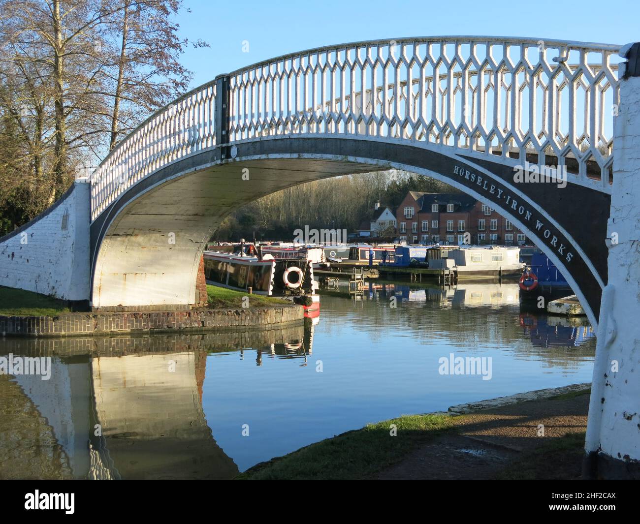 The white cast iron bridge at the entrance to Braunston Marina on the ...