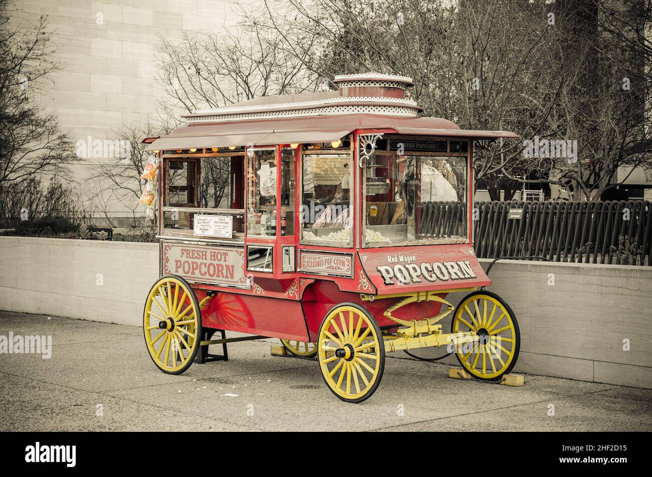Vintage Red Wagon Selling Popcorn and other Delicious Snacks. Parked on ...