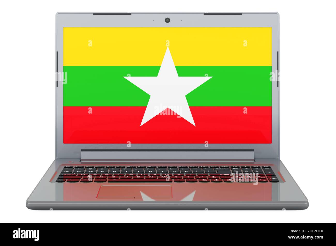 Myanmar flag on laptop screen. 3D illustration isolated on white ...