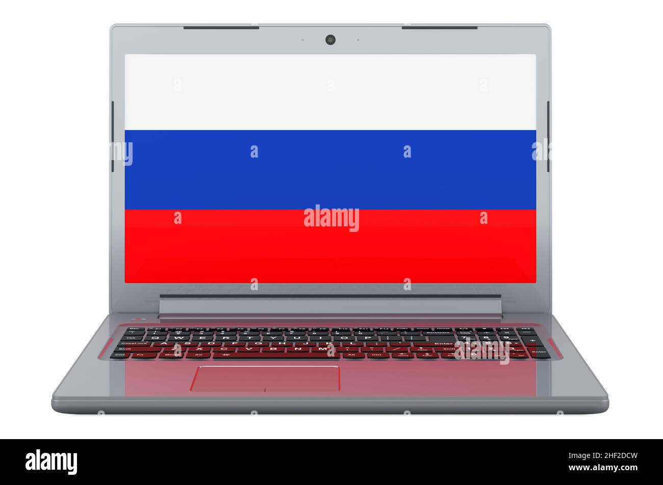 Russian flag on laptop screen. 3D illustration isolated on white ...