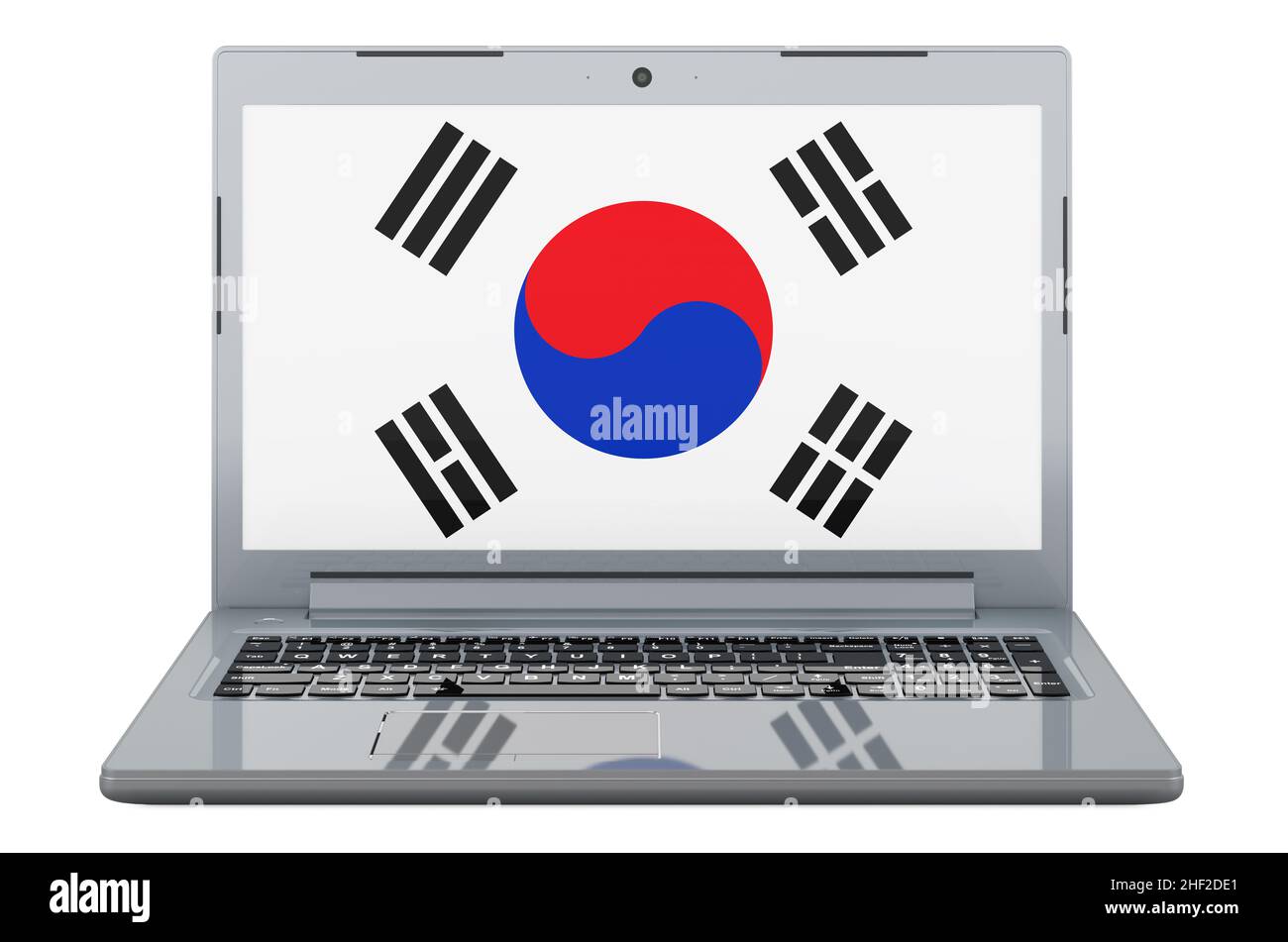 South Korean flag on laptop screen. 3D illustration isolated on white ...