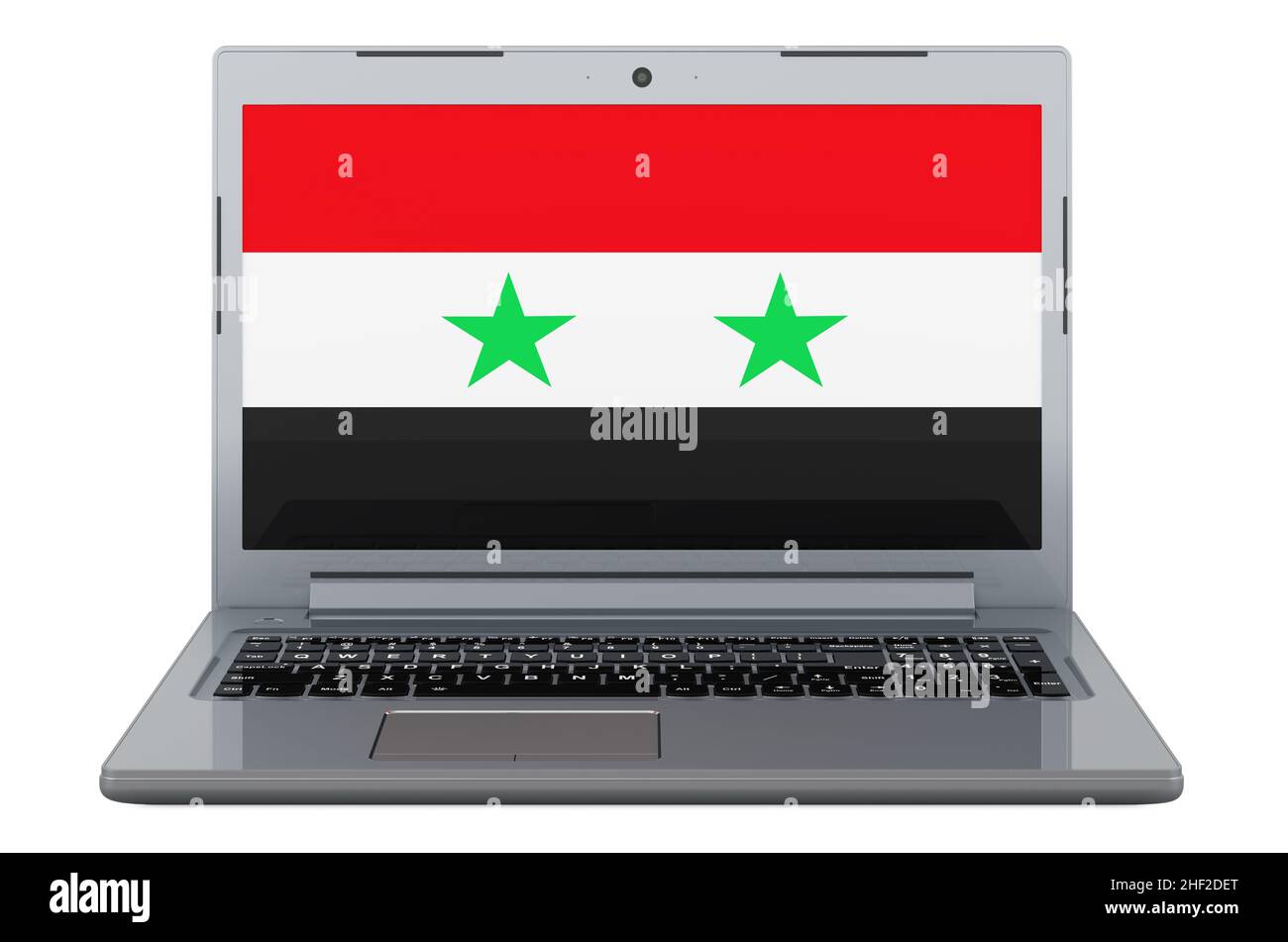 Syrian flag on laptop screen. 3D illustration isolated on white ...