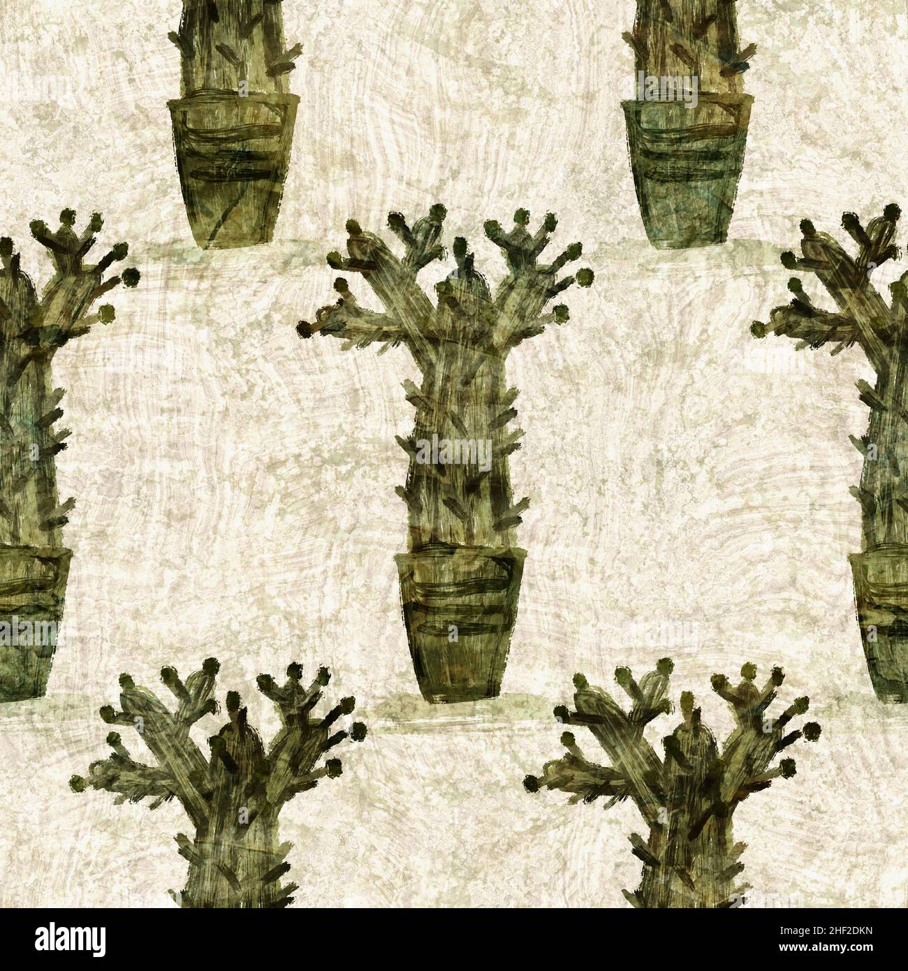 Desert plant on sand texture seamless raster pattern. Organic succulent ...