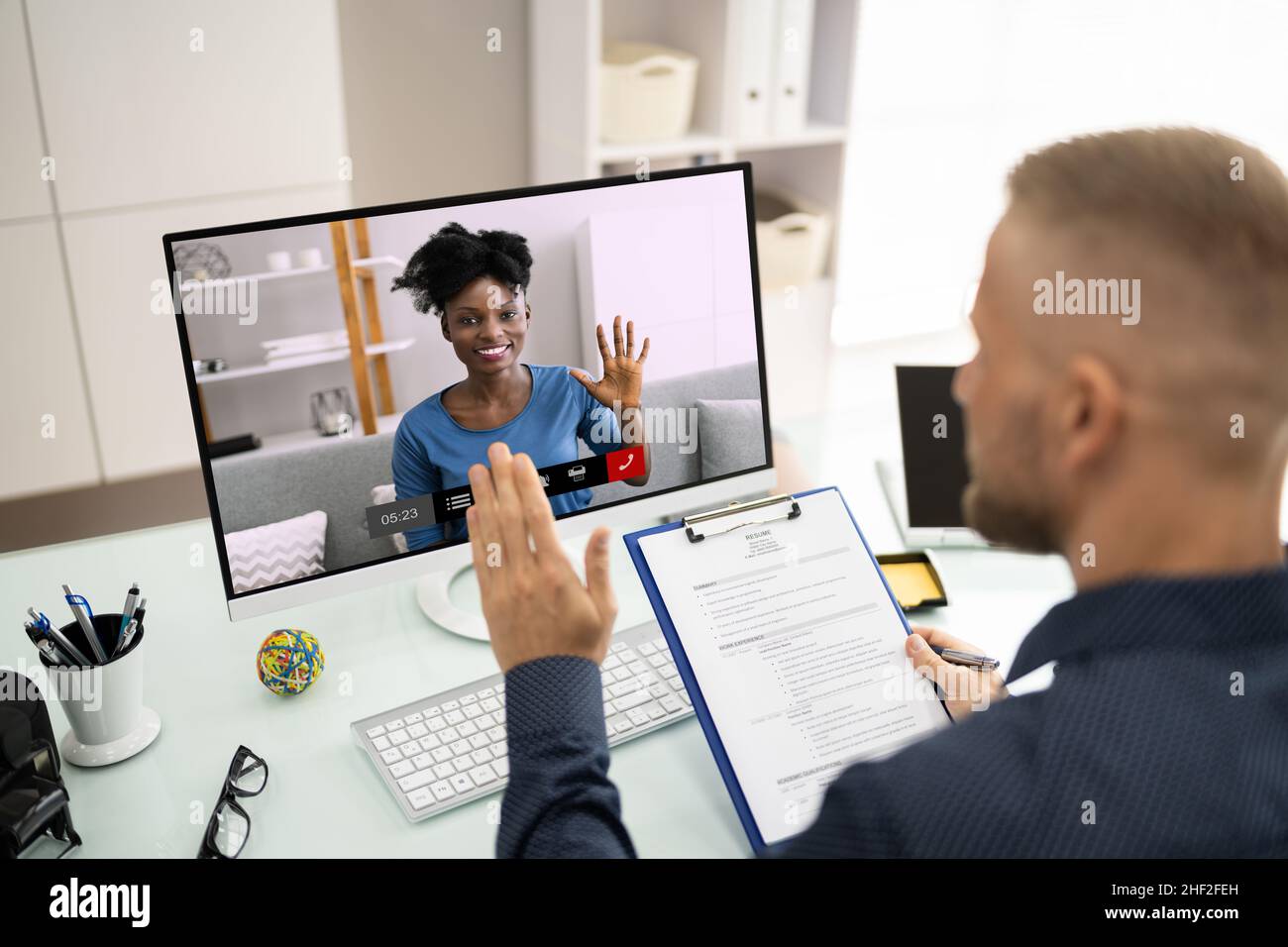 Virtual Job Interview Webcast Using Online Video Conference Stock Photo ...